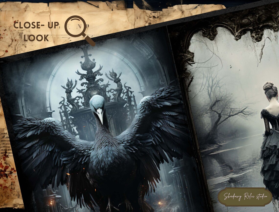 Gothic Swan Junk Journal Pages Gothic Collage Sheets Scrapbooking Cards ...