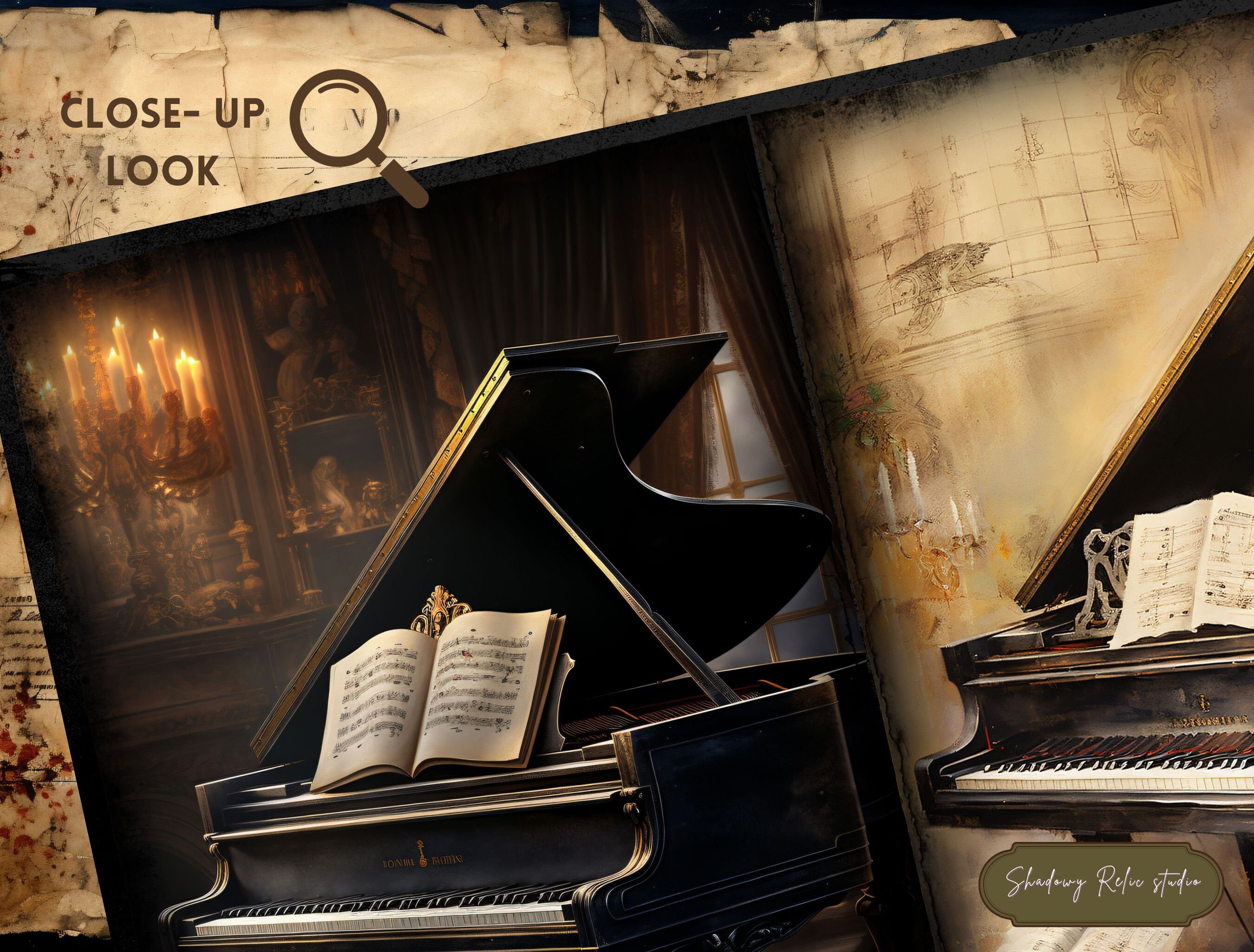 Lonely Piano Junk Journal Pages Gothic Printable Pages Collage Sheets ...