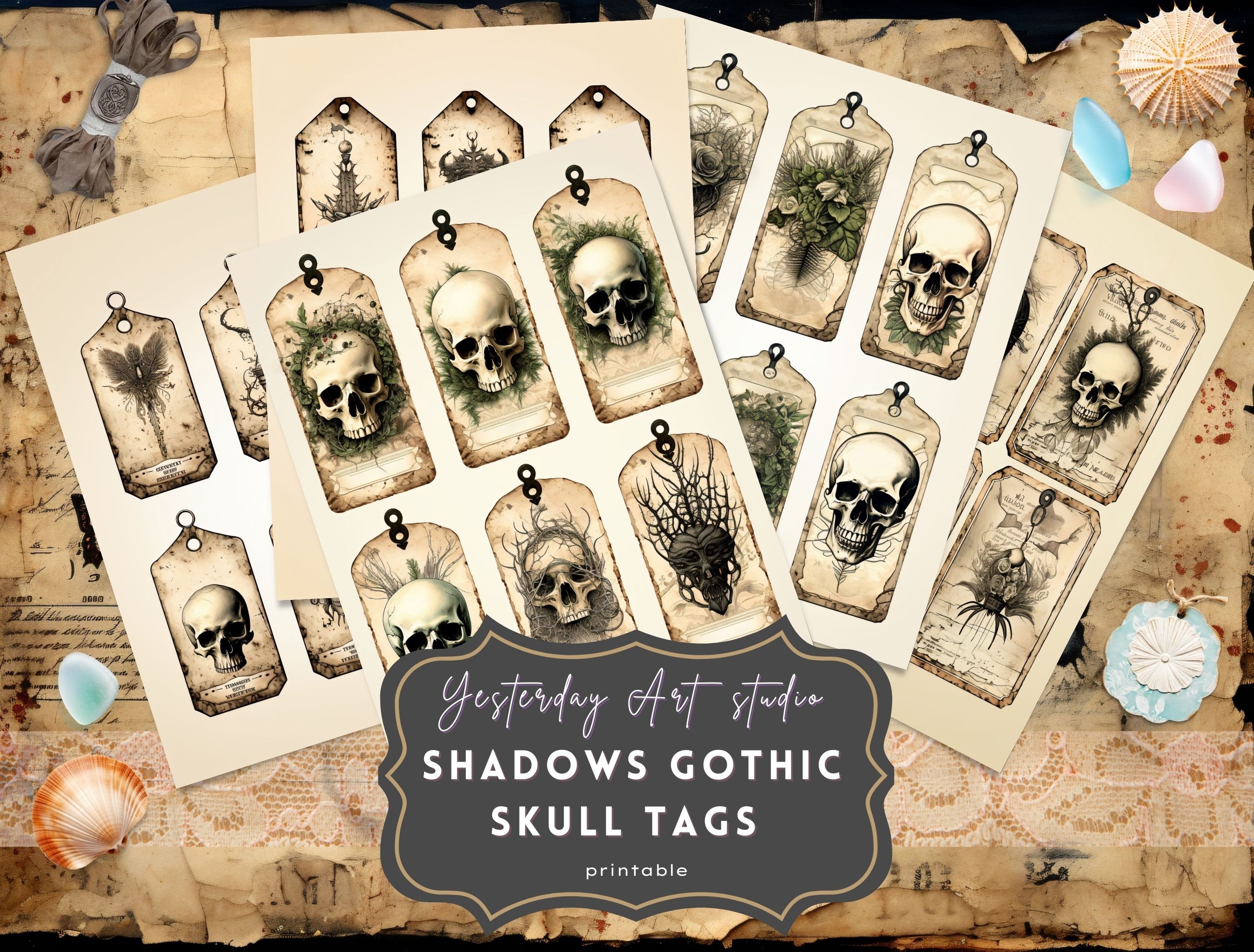 Gothic Skull Junk Journal Tags Labels Ephemera Printable Fussy Cut ...