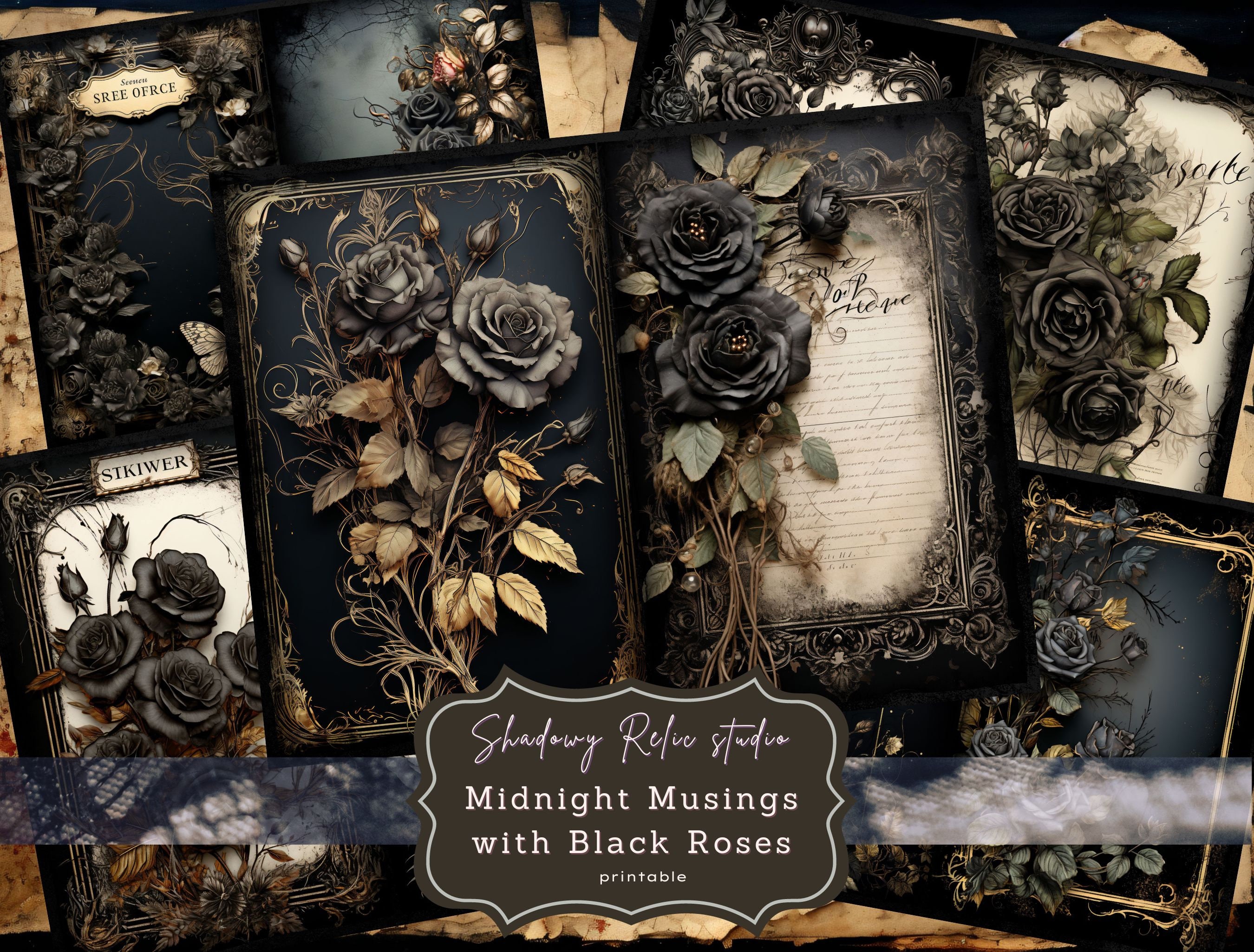 Black Roses Junk Journal Pages Gothic Collage Sheets Scrapbooking Cards ...