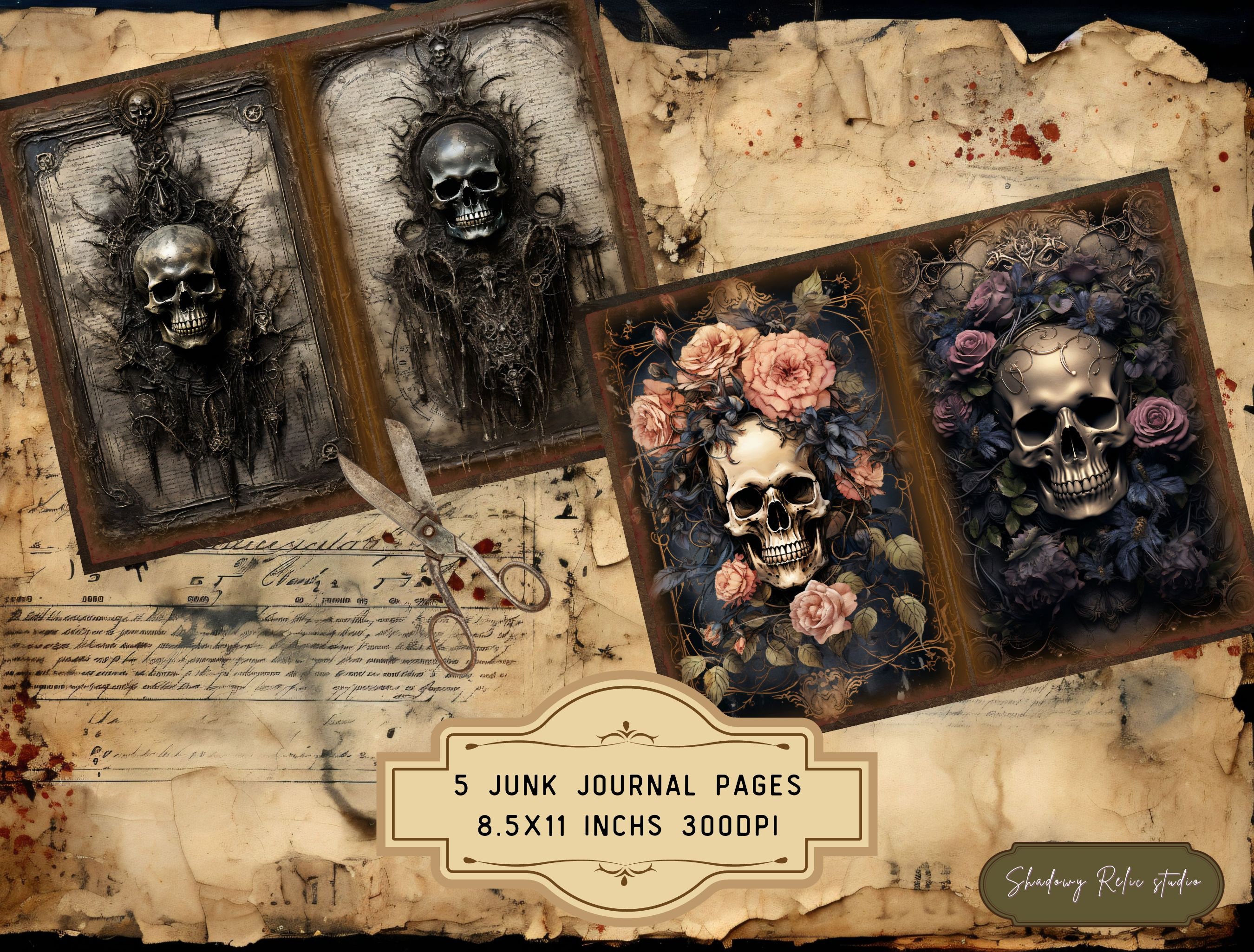 Gothic Skulls Junk Journal Pages Gothic Printable Pages Collage Sheets ...
