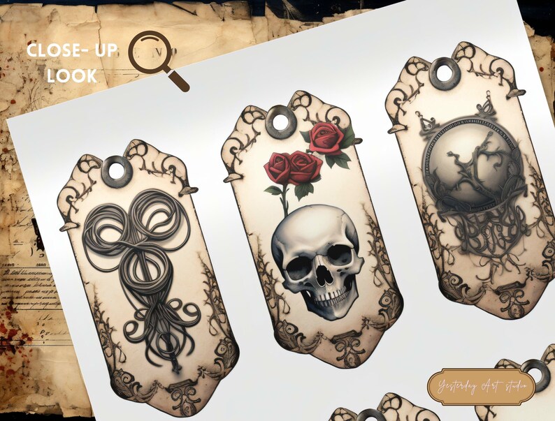 Gothic Love Tags Junk Journal Tags Labels Ephemera Printable Fussy Cut ...