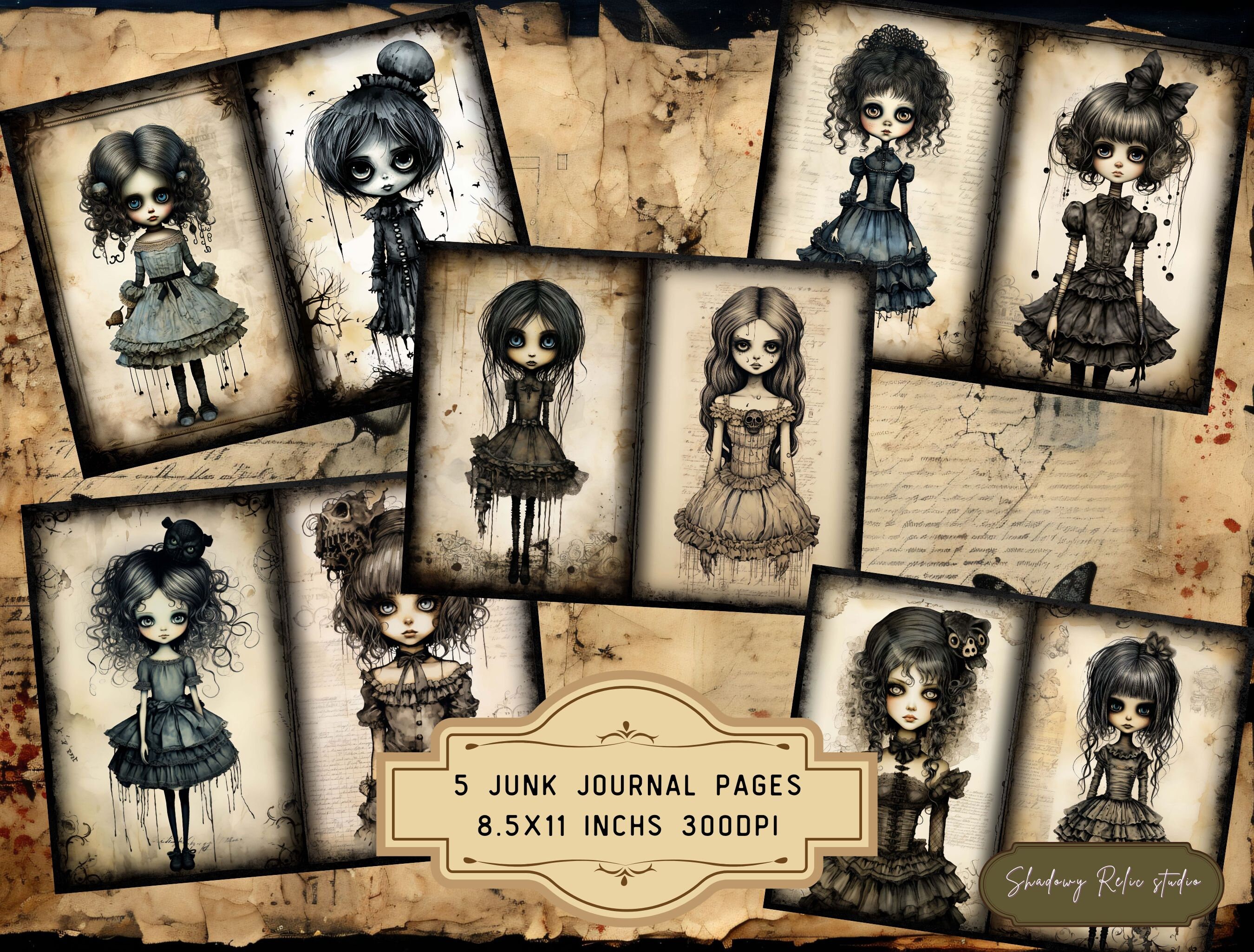Victorian Gothic Girl Junk Journal Pages Gothic Printable Pages Collage ...