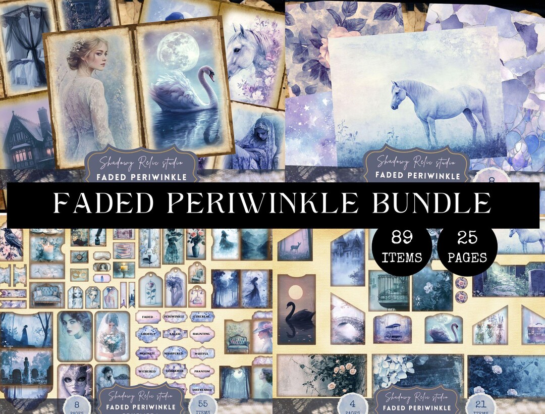 Faded Periwinkle Gothic Junk Journal Kit, Haunted Pastel Ephemera, Vintage Gothic Digital Papers ...