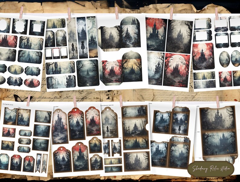 Gothic Castle Ephemera Gothic Blood Moon Castle Collage Sheet ...