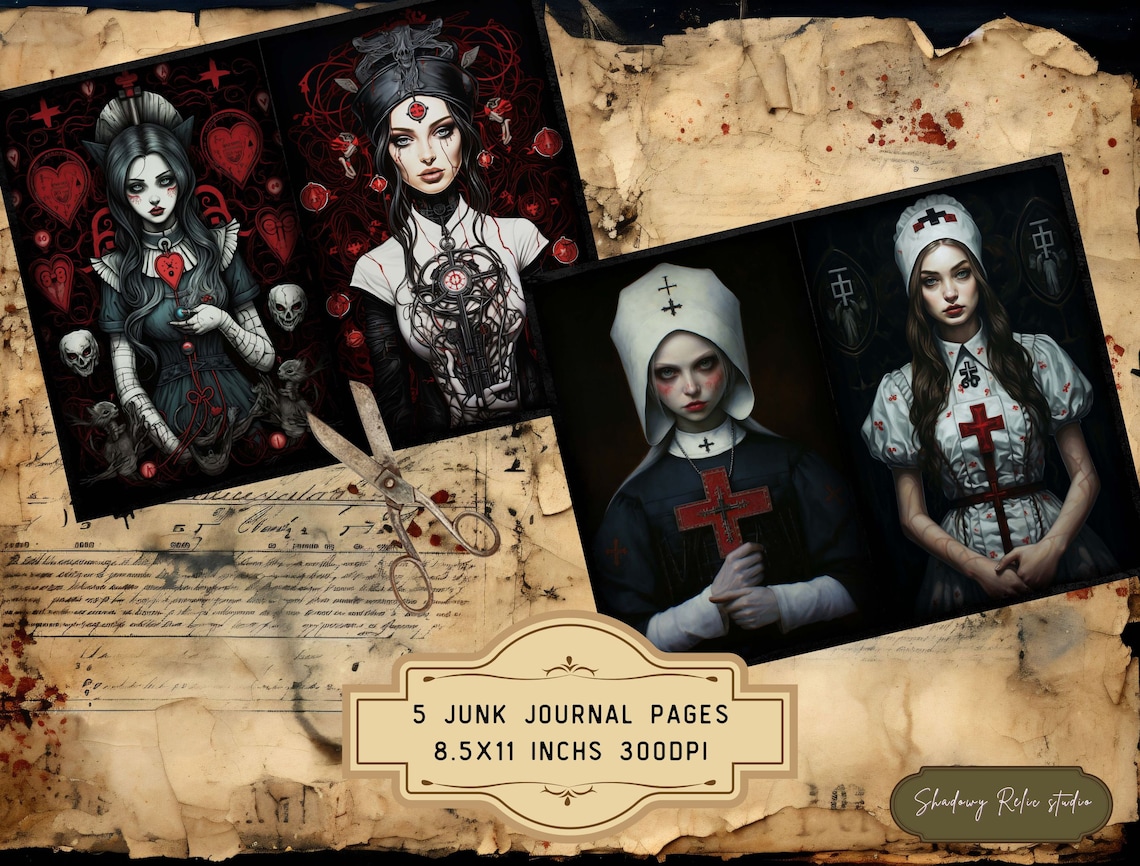 Gothic Nurse Junk Journal Pages Printable Backgrounds Papers Nurse Junk ...