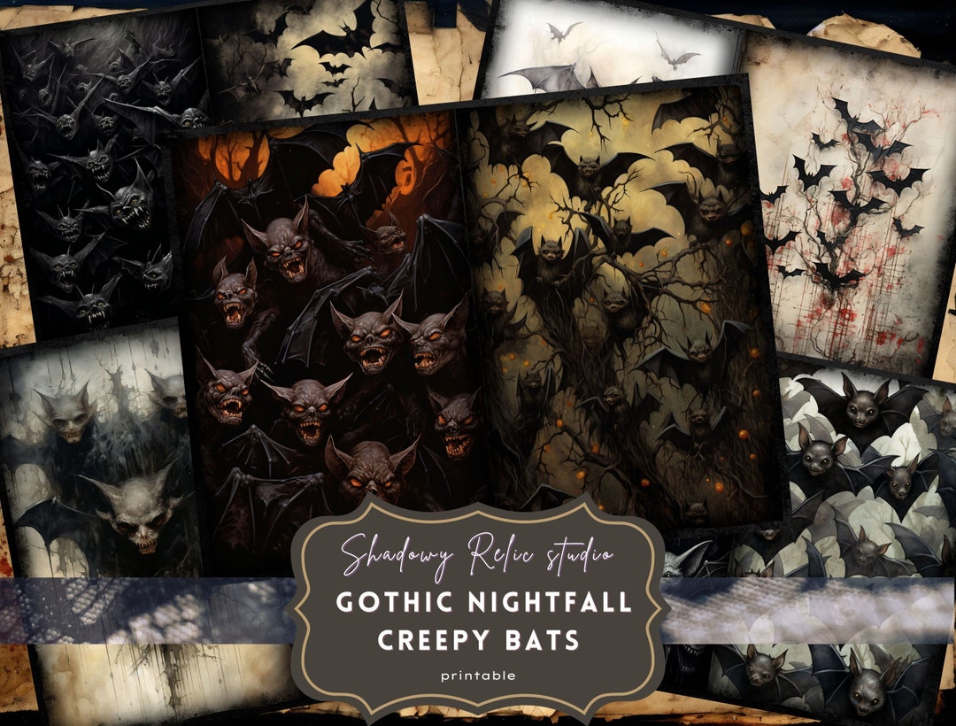 Creepy Bats Junk Journal Pages Gothic Collage Sheet Scrapbooking Cards ...
