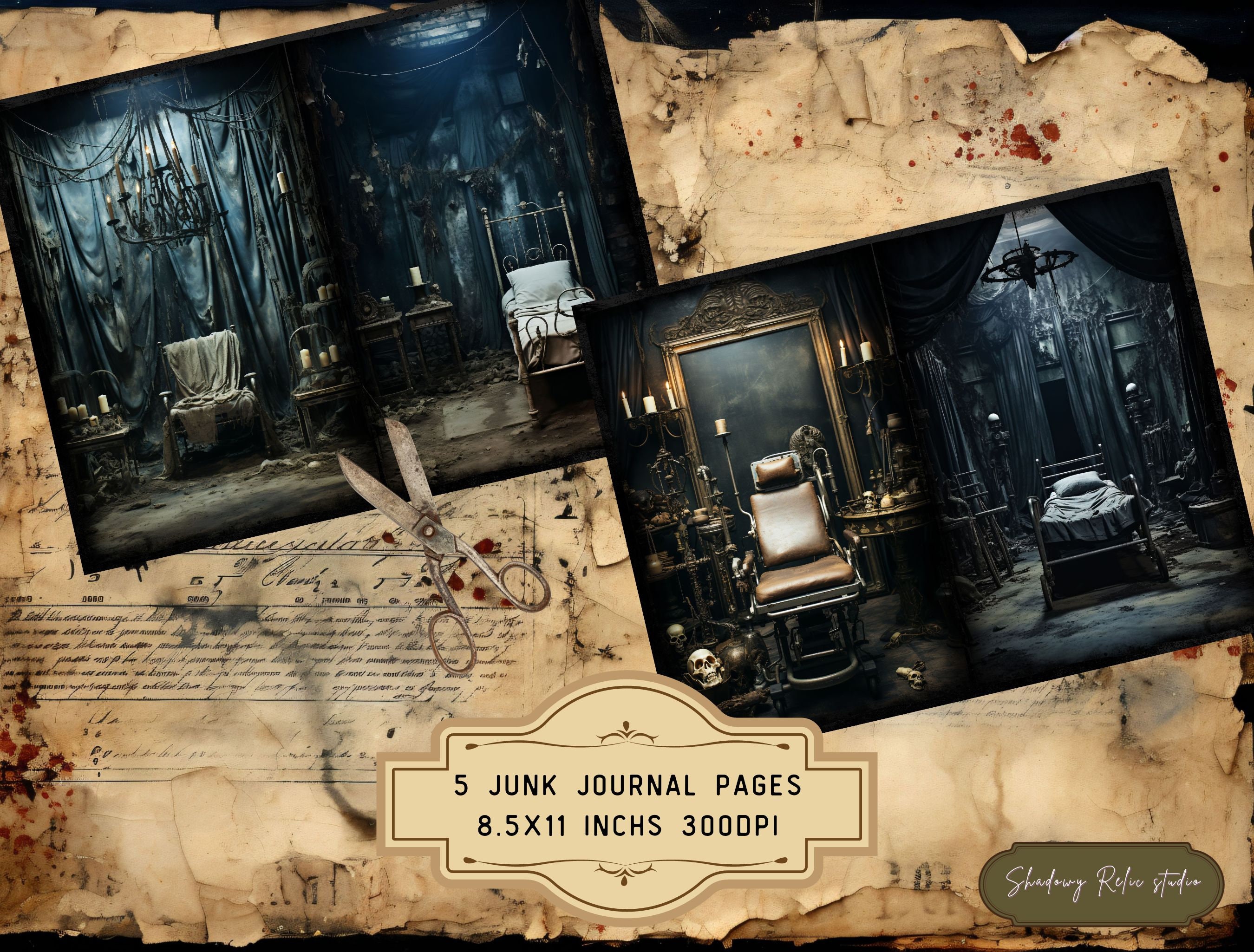 Gothic Hospital Junk Journal Pages Printable Backgrounds Papers Gothic ...