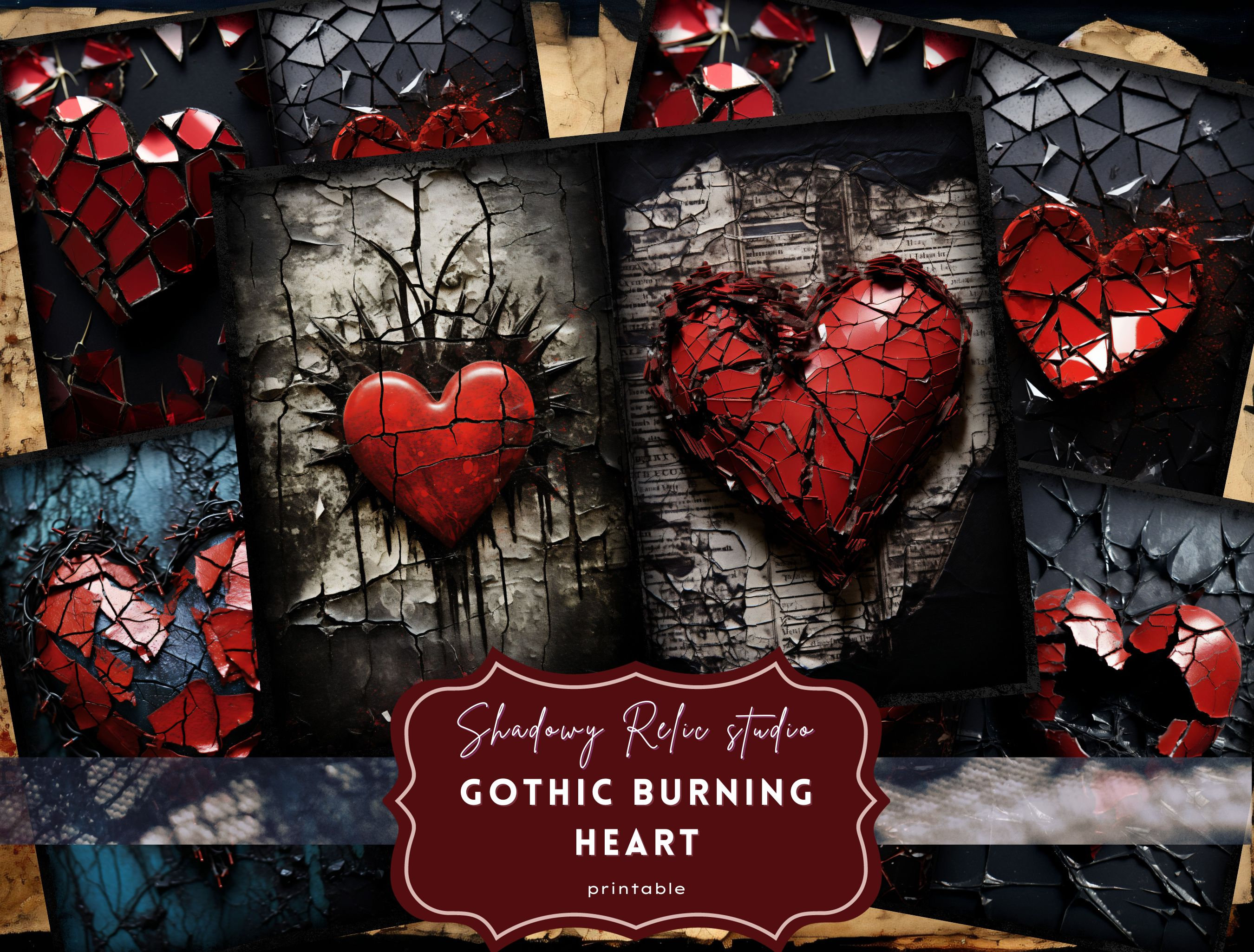 Gothic Broken Heart Junk Journal Pages Gothic Collage Sheet ...