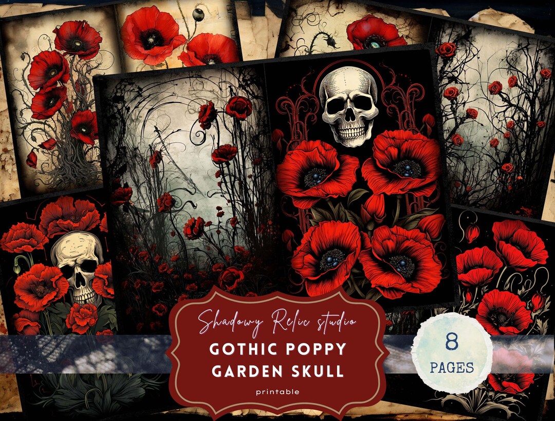 Gothic Junk Journal Poppies Pages Gothic Printable Collage Sheets ...