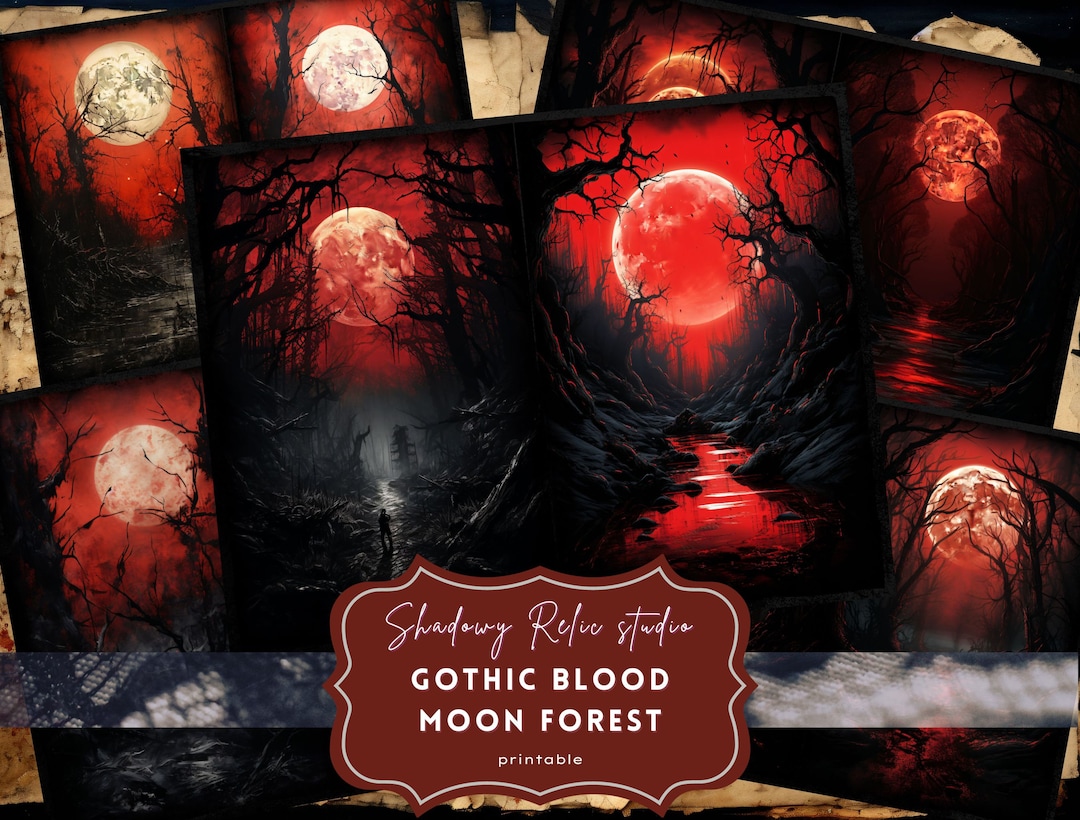 Gothic Blood Moon Forest Junk Journal Pages Gothic Printable Pages ...