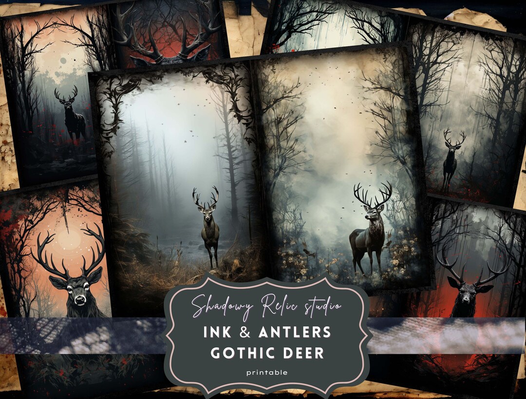 Gothic Deer Junk Journal Printable Deer Antlers Junk Journal Pages ...