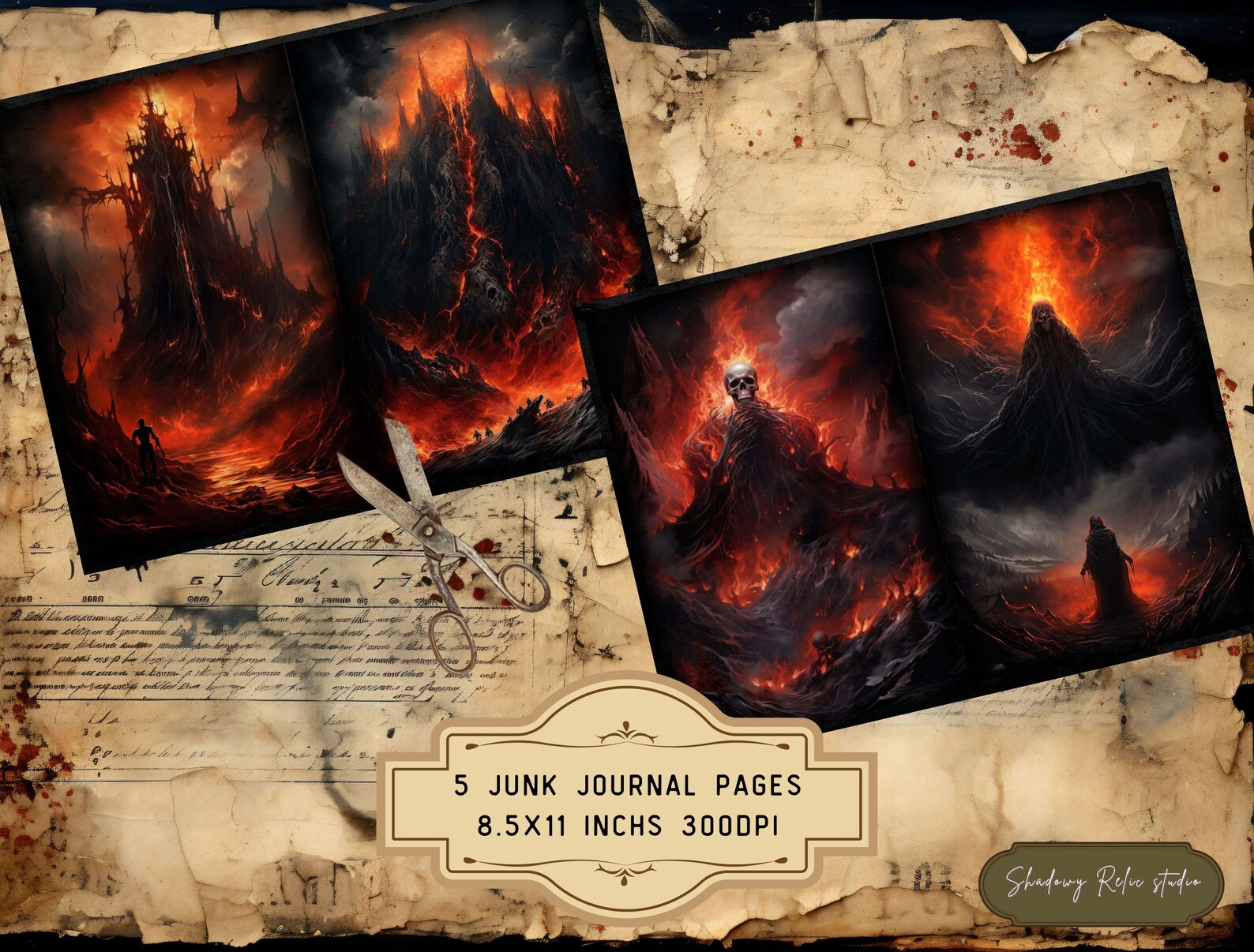 Fire Monster Junk Journal Printable Gothic Printable Pages Collage ...