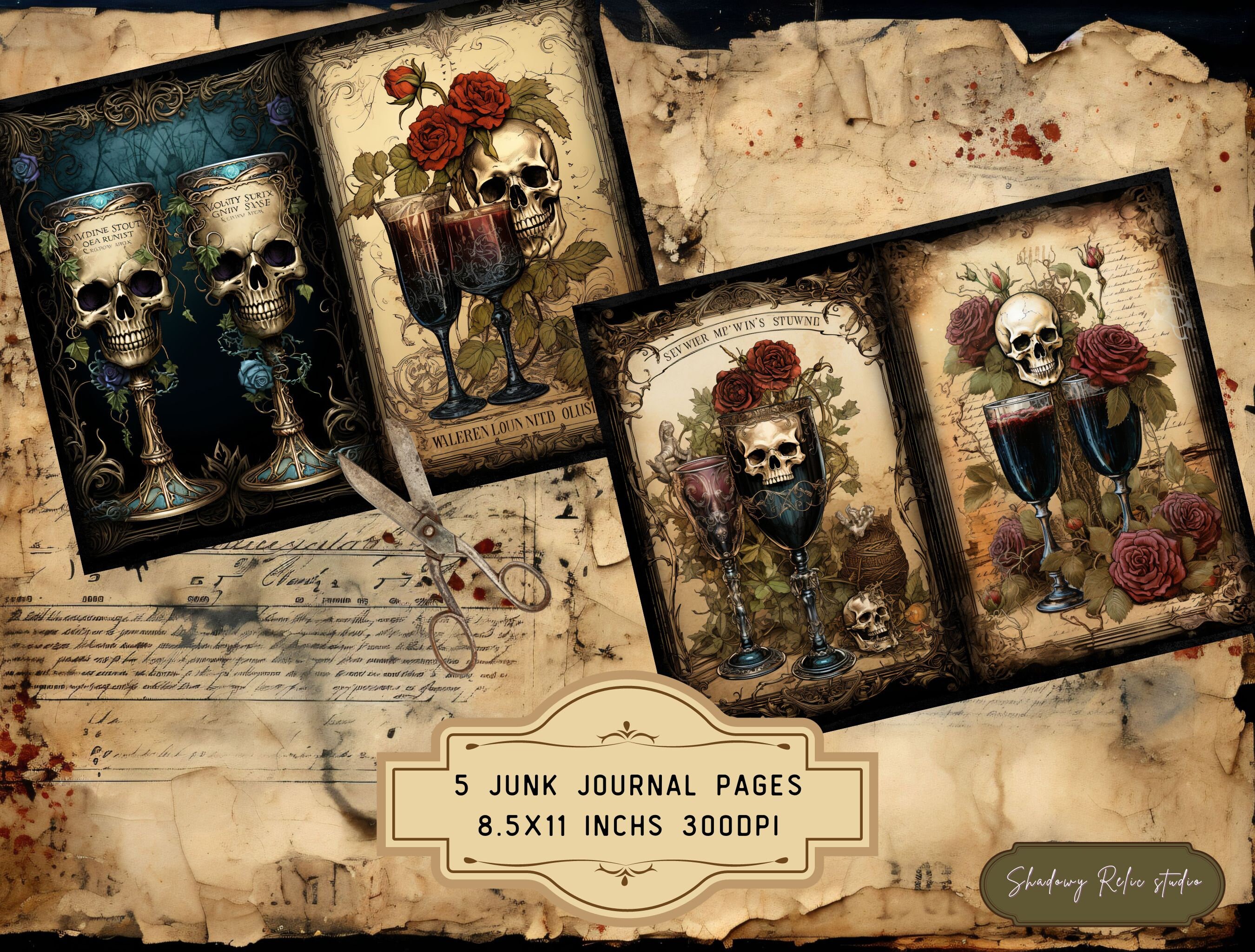 Gothic Wine Glasses Junk Journal Pages Gothic Printable Pages Collage ...