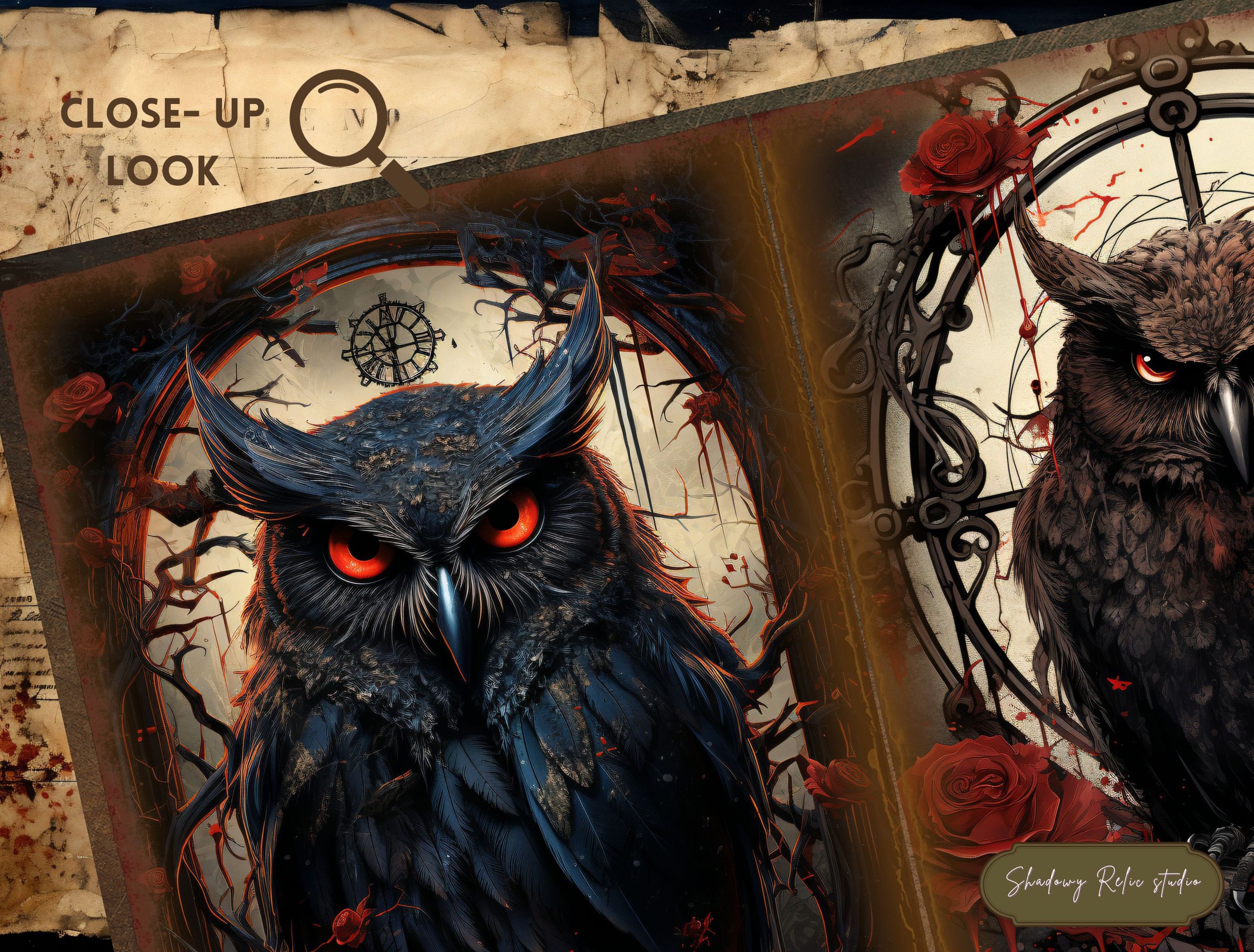Gothic Owls Junk Journal Pages Gothic Printable Pages Collage Sheets ...