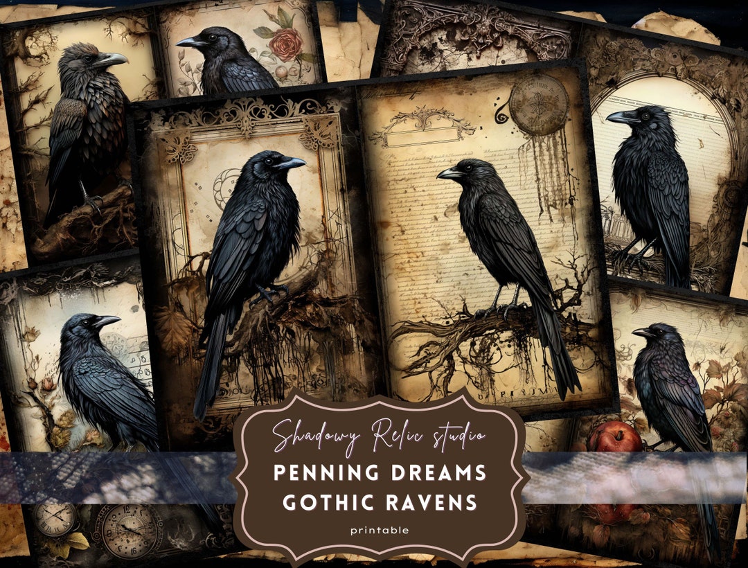 Gothic Raven Junk Journal Pages Gothic Collage Sheet Scrapbooking Cards