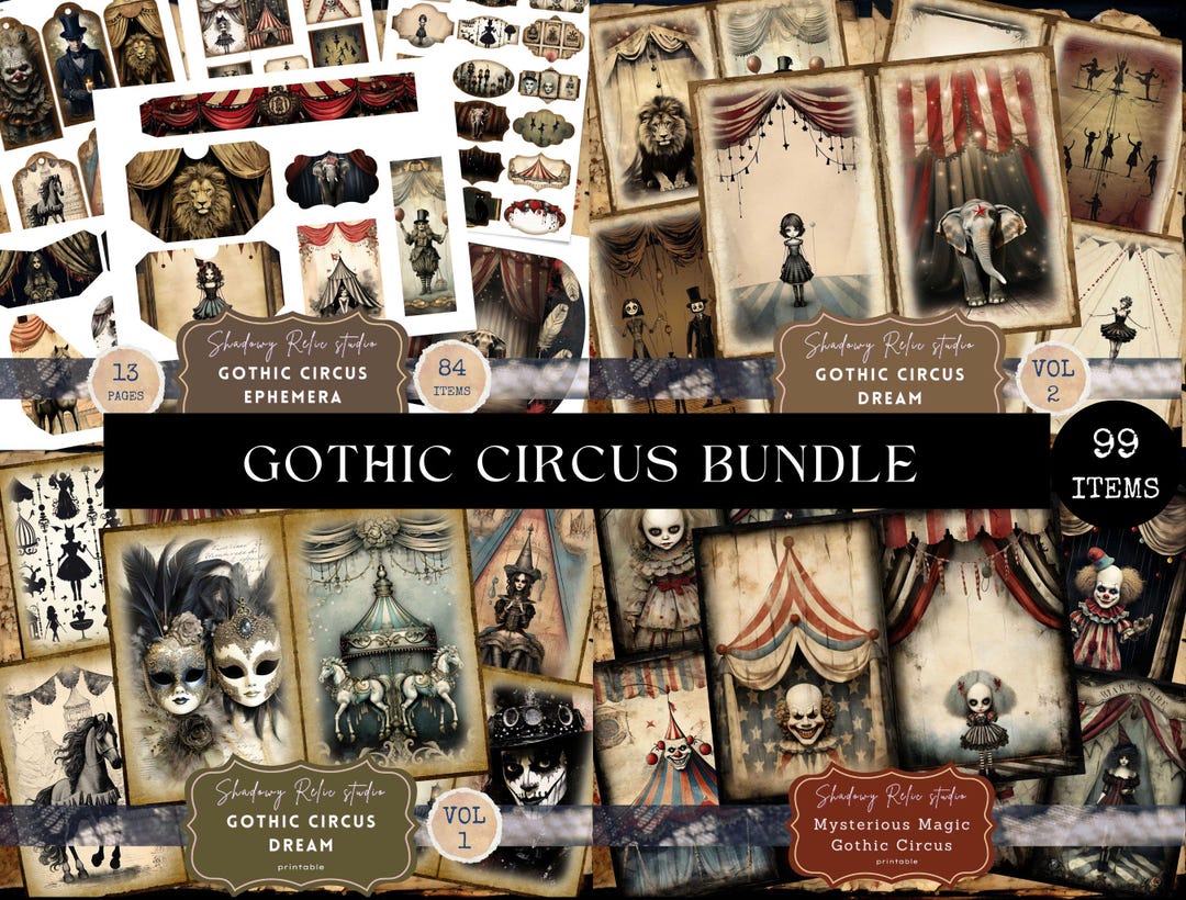 Gothic Circus Junk Journal BUNDLE Gothic Printable Pages Collage Sheets ...