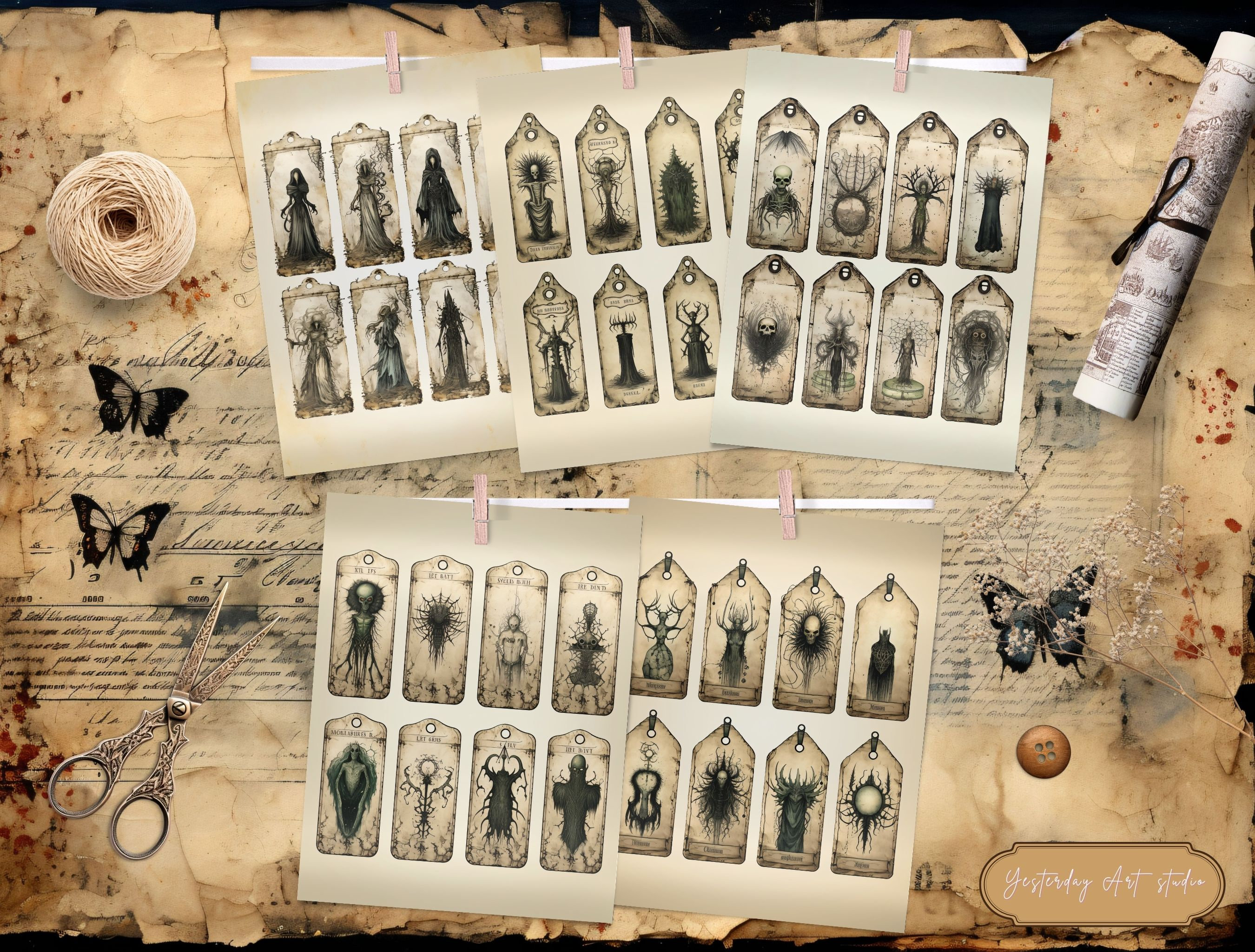 Gothic Creature Junk Journal Tags Labels Ephemera Printable Fussy Cut ...