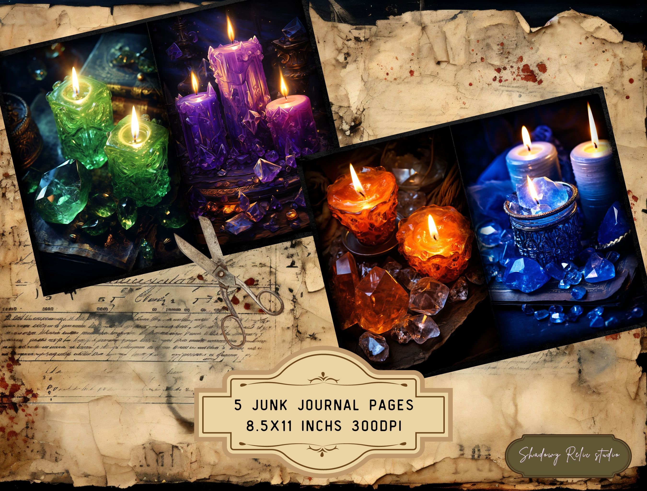 Gemstone Candles Junk Journal Pages Gothic Candles Junk Journal Kit ...