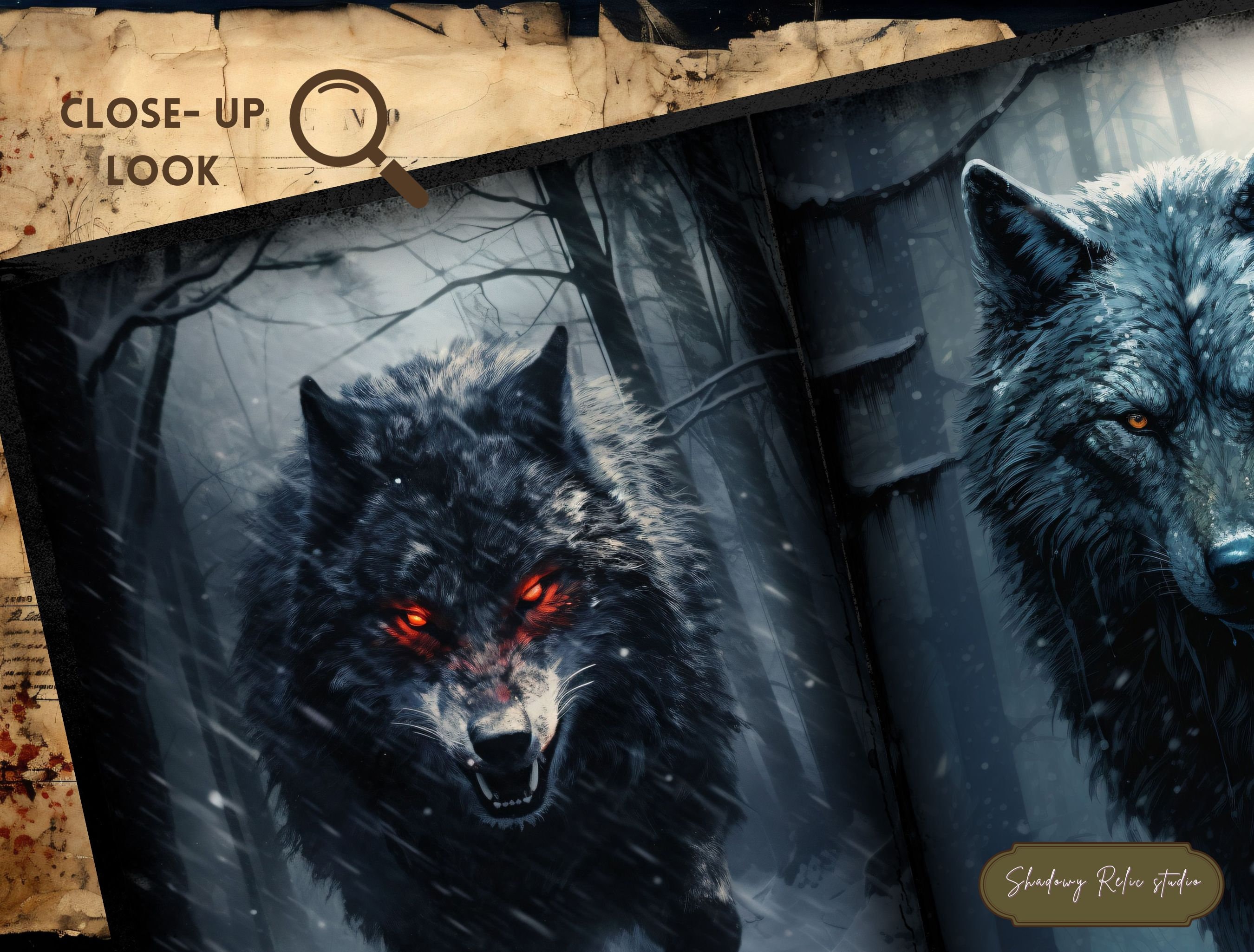 Winter Wolf Junk Journal Pages Snowy Wilderness Junk Journal Kit Halloween Digi Kit Goth Digital ...
