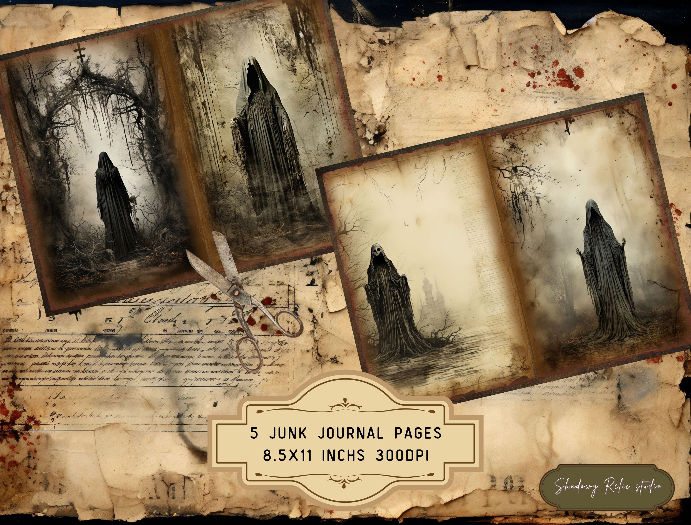 Gothic Ghost Junk Journal Pages Gothic Printable Pages Collage Sheets ...