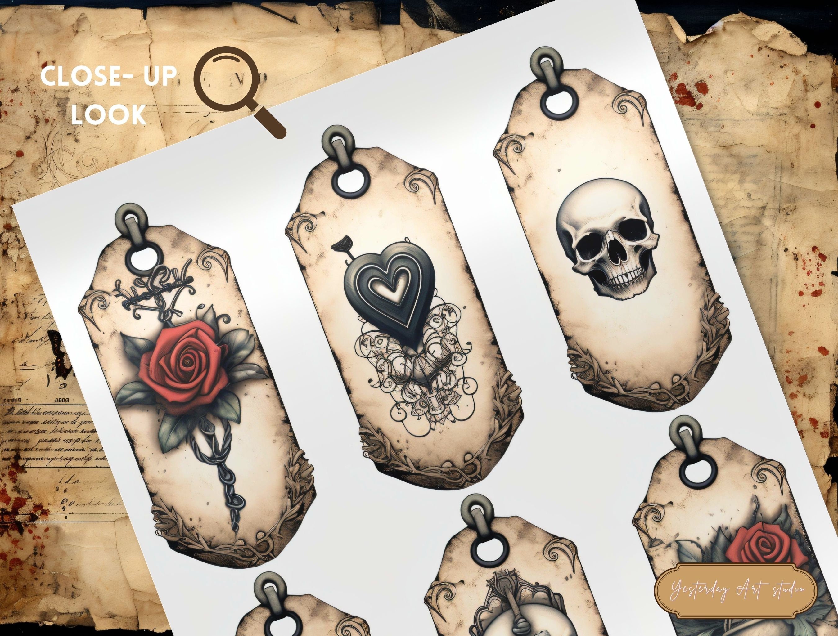 Gothic Love Tags Junk Journal Tags Labels Ephemera Printable Fussy Cut ...