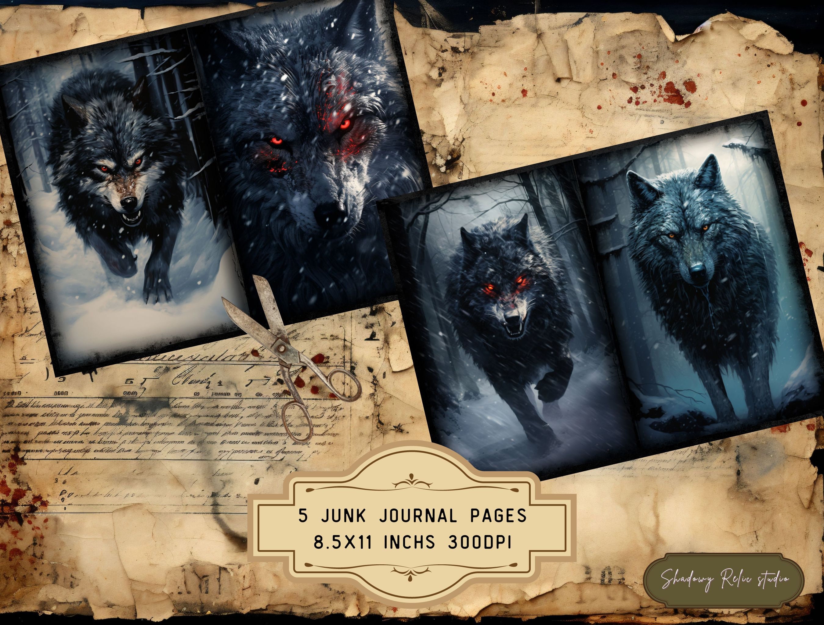 Winter Wolf Junk Journal Pages Snowy Wilderness Junk Journal Kit Halloween Digi Kit Goth Digital ...