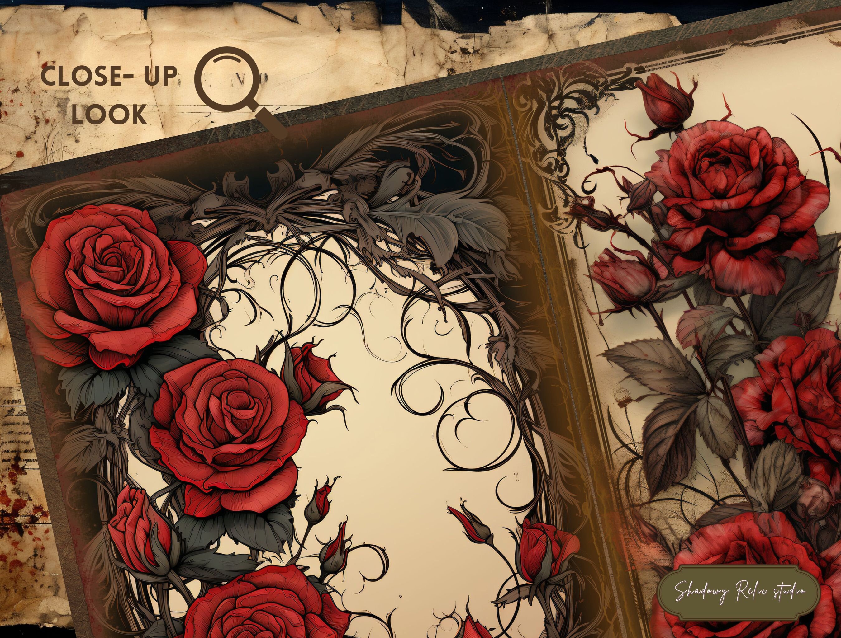 Gothic Red Roses Junk Journal Pages Gothic Printable Pages Collage ...