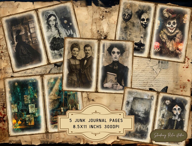 Eerie Shadows Junk Journal Pages Creepy Collage Sheet Scrapbooking Card ...