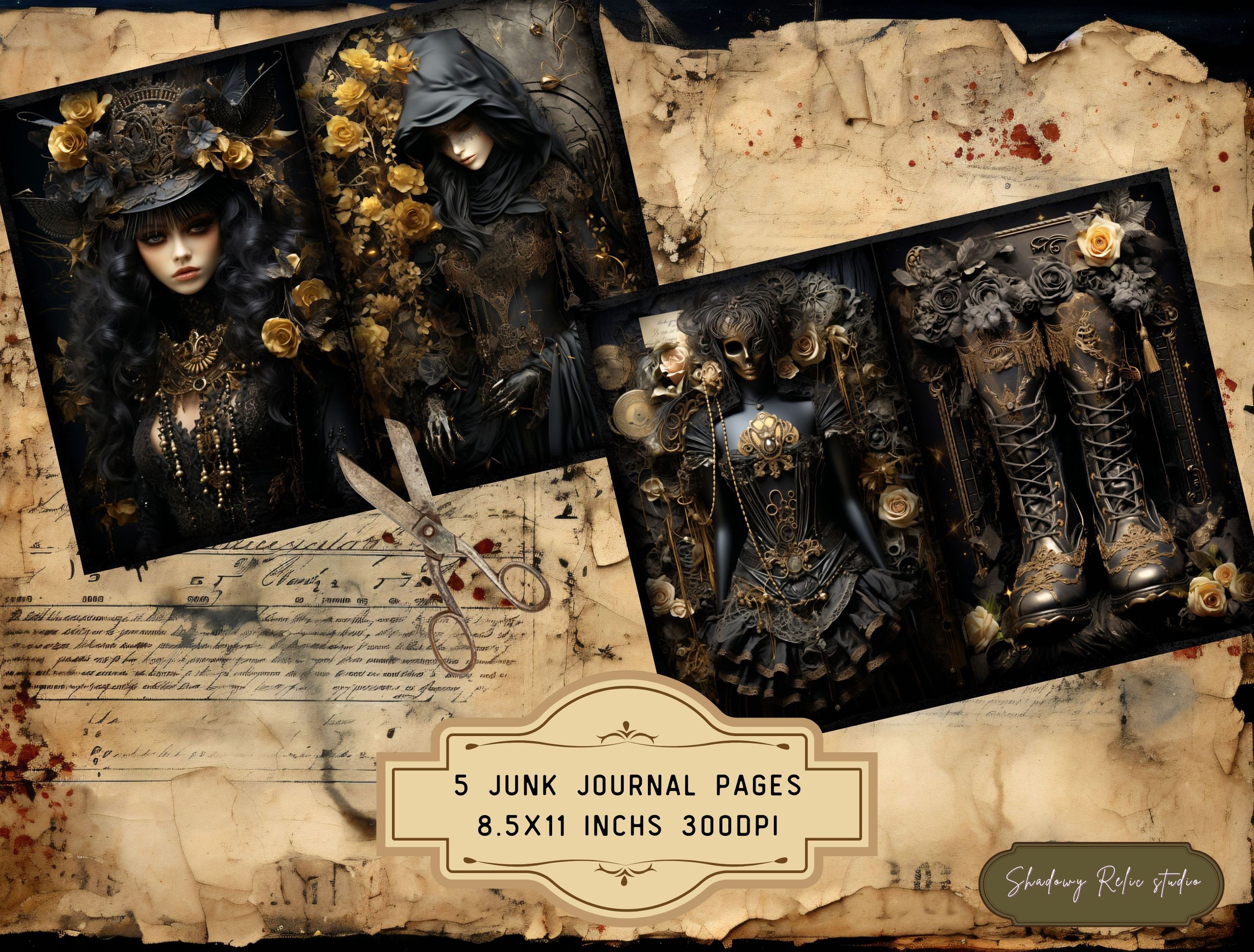 Gothic Gold Fashion Junk Journal Pages Gothic Gold Couture Junk Journal ...