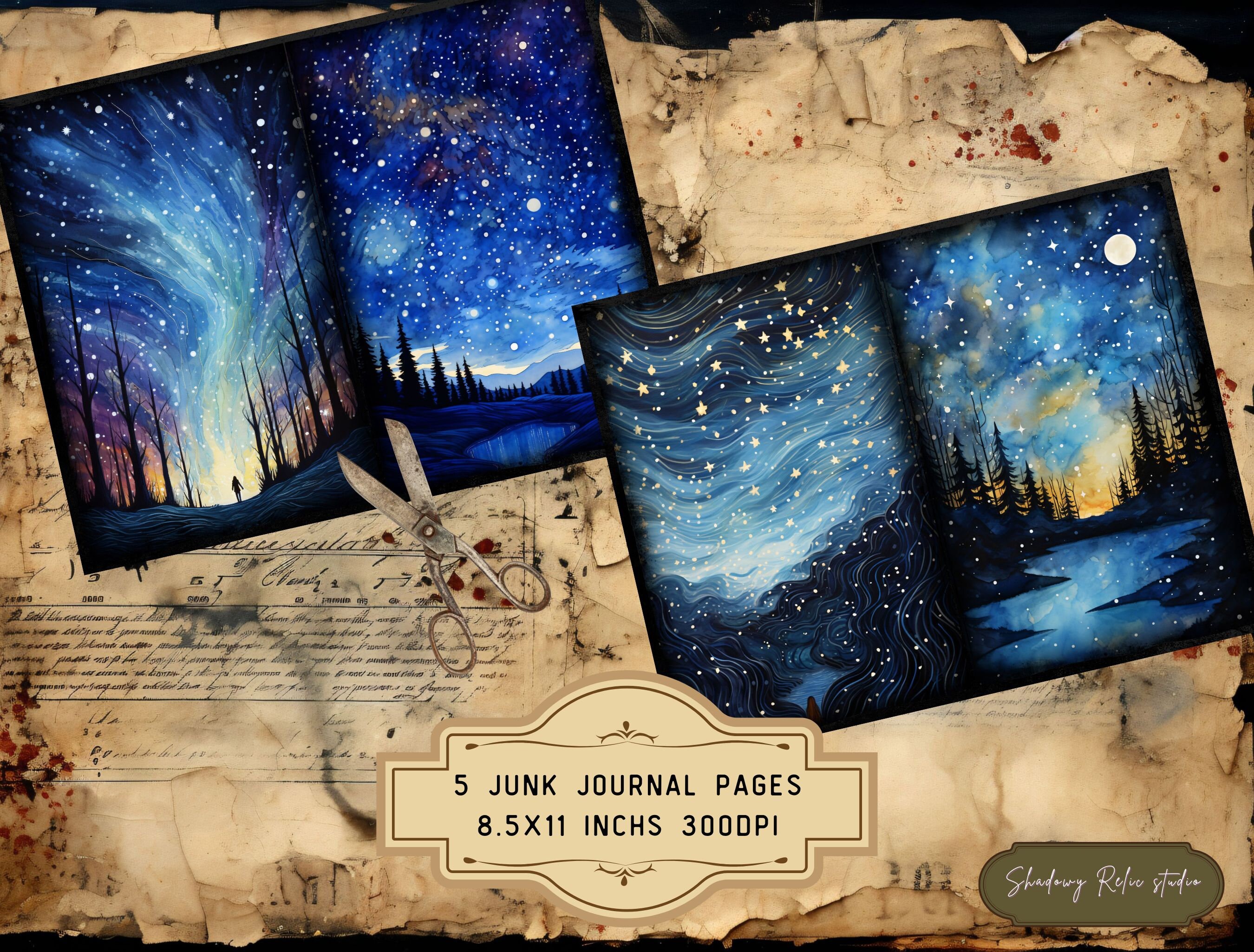 Night Sky Junk Journal Pages Gothic Printable Pages Collage Sheets ...