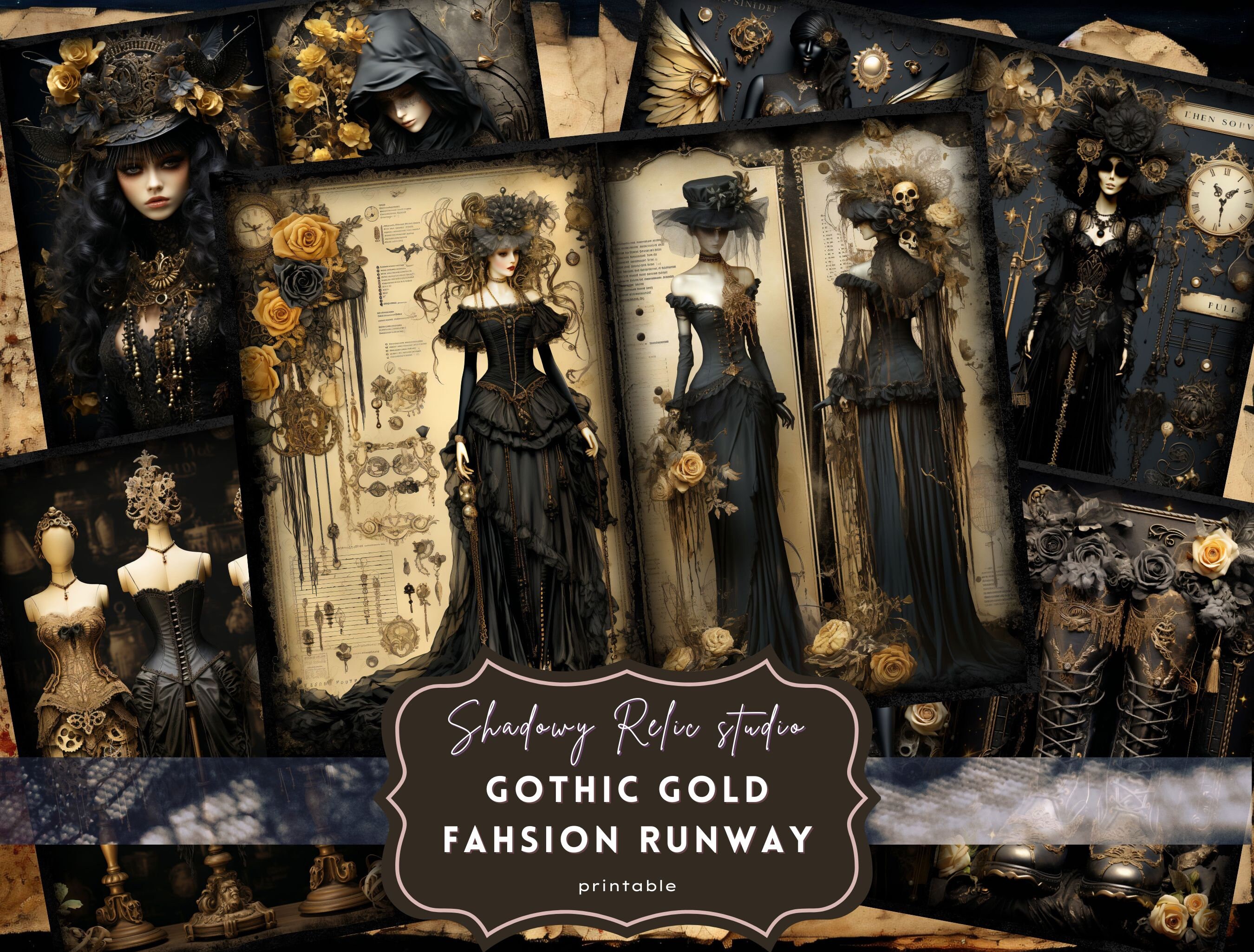 Gothic Gold Fashion Junk Journal Pages Gothic Gold Couture Junk Journal ...