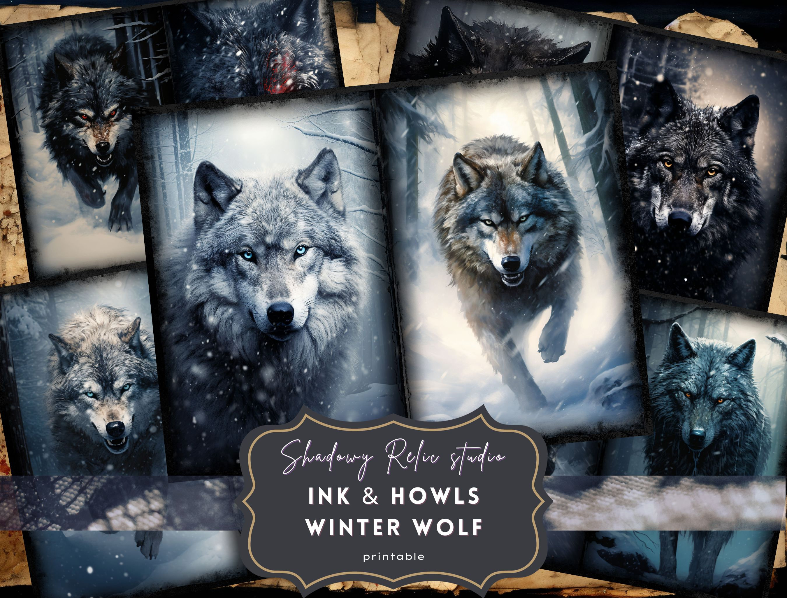 Winter Wolf Junk Journal Pages Snowy Wilderness Junk Journal Kit Halloween Digi Kit Goth Digital ...