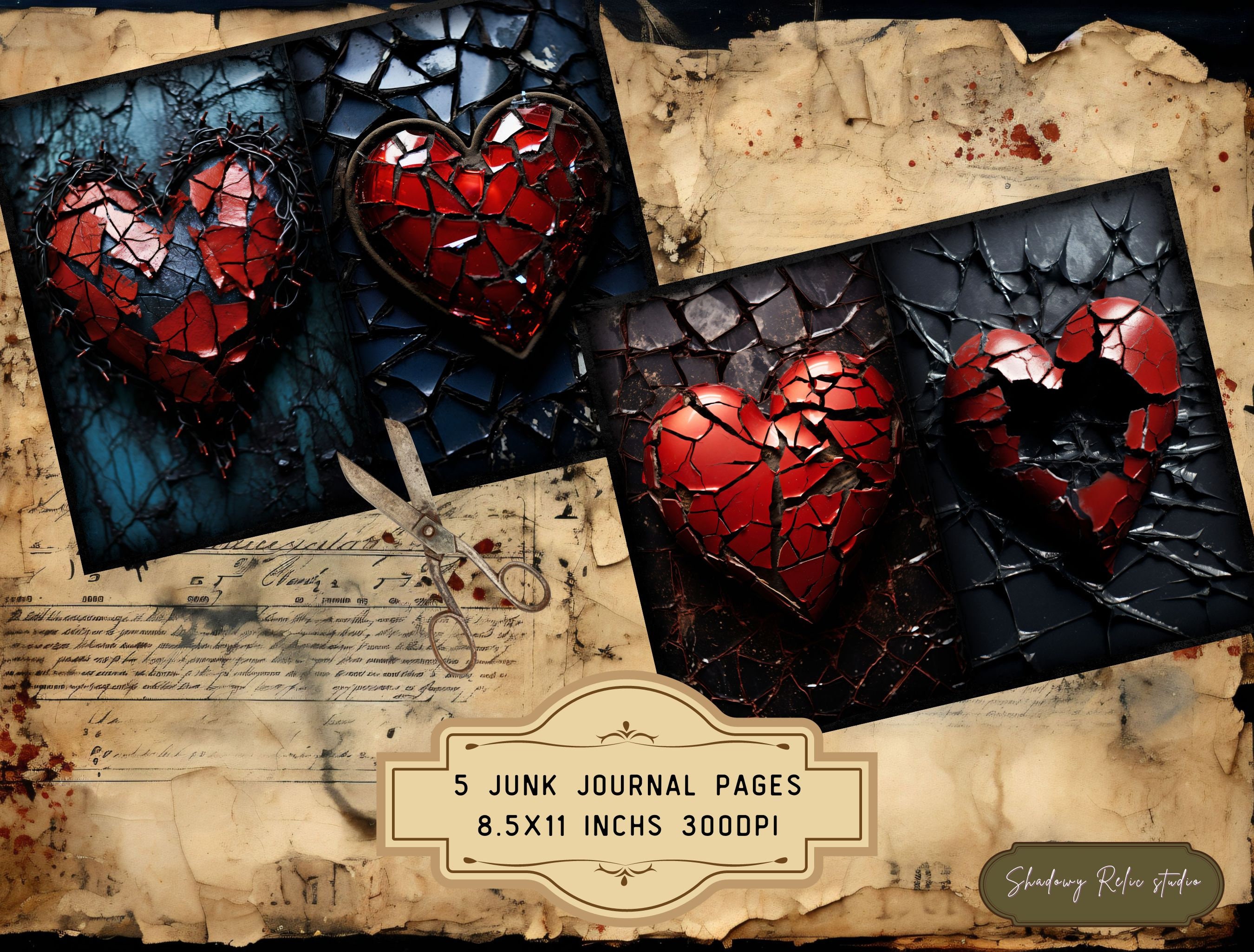 Gothic Broken Heart Junk Journal Pages Gothic Collage Sheet ...