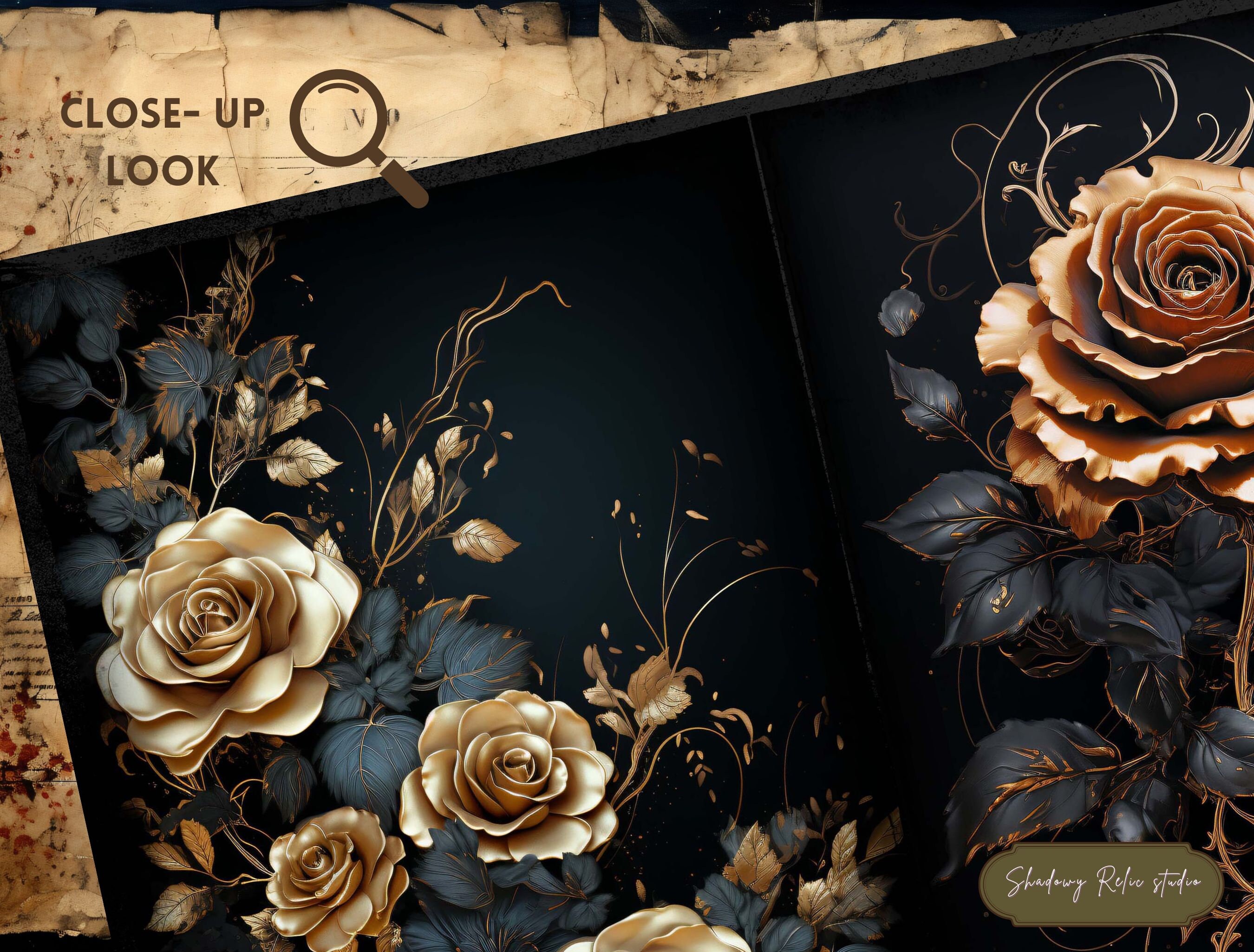 Black Roses Junk Journal Pages Gothic Collage Sheets Scrapbooking Cards ...