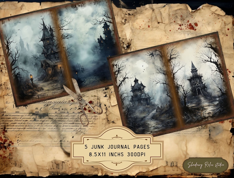 Creepy Haunted House Junk Journal Pages Gothic Printable Pages Collage ...