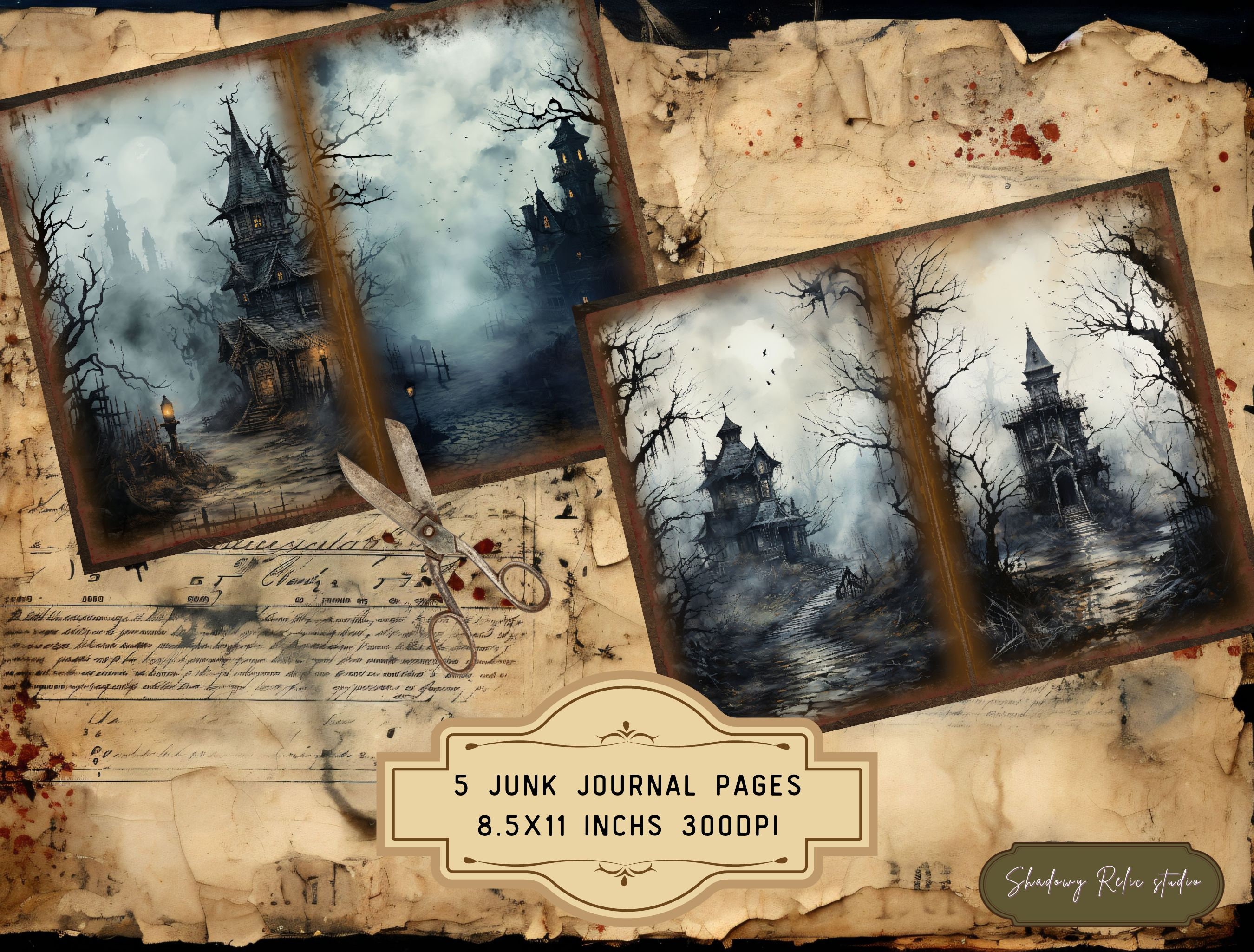 Creepy Haunted House Junk Journal Pages Gothic Printable Pages Collage ...
