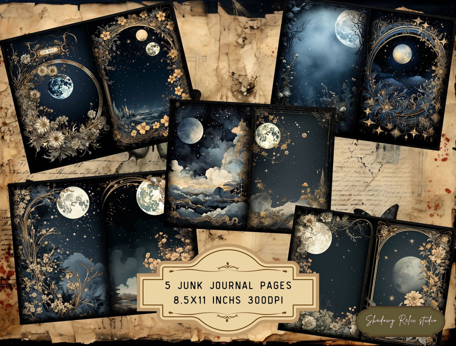 Celestial Moon Junk Journal Pages Gothic Collage Sheets Scrapbooking ...