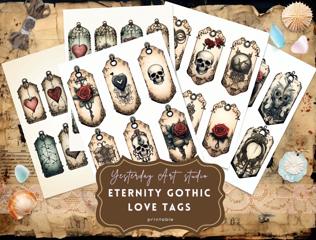 Gothic Love Tags Junk Journal Tags Labels Ephemera Printable Fussy Cut ...