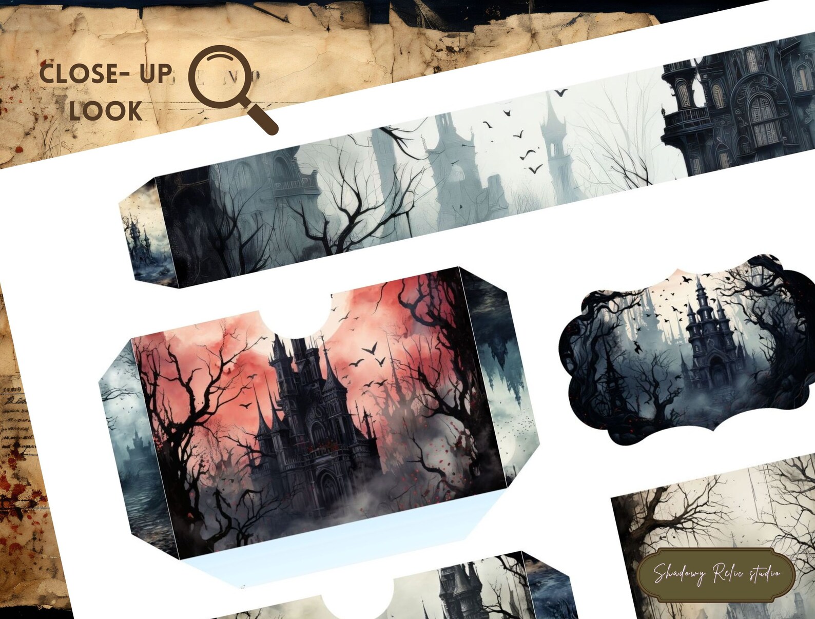 Gothic Castle Ephemera Gothic Blood Moon Castle Collage Sheet ...
