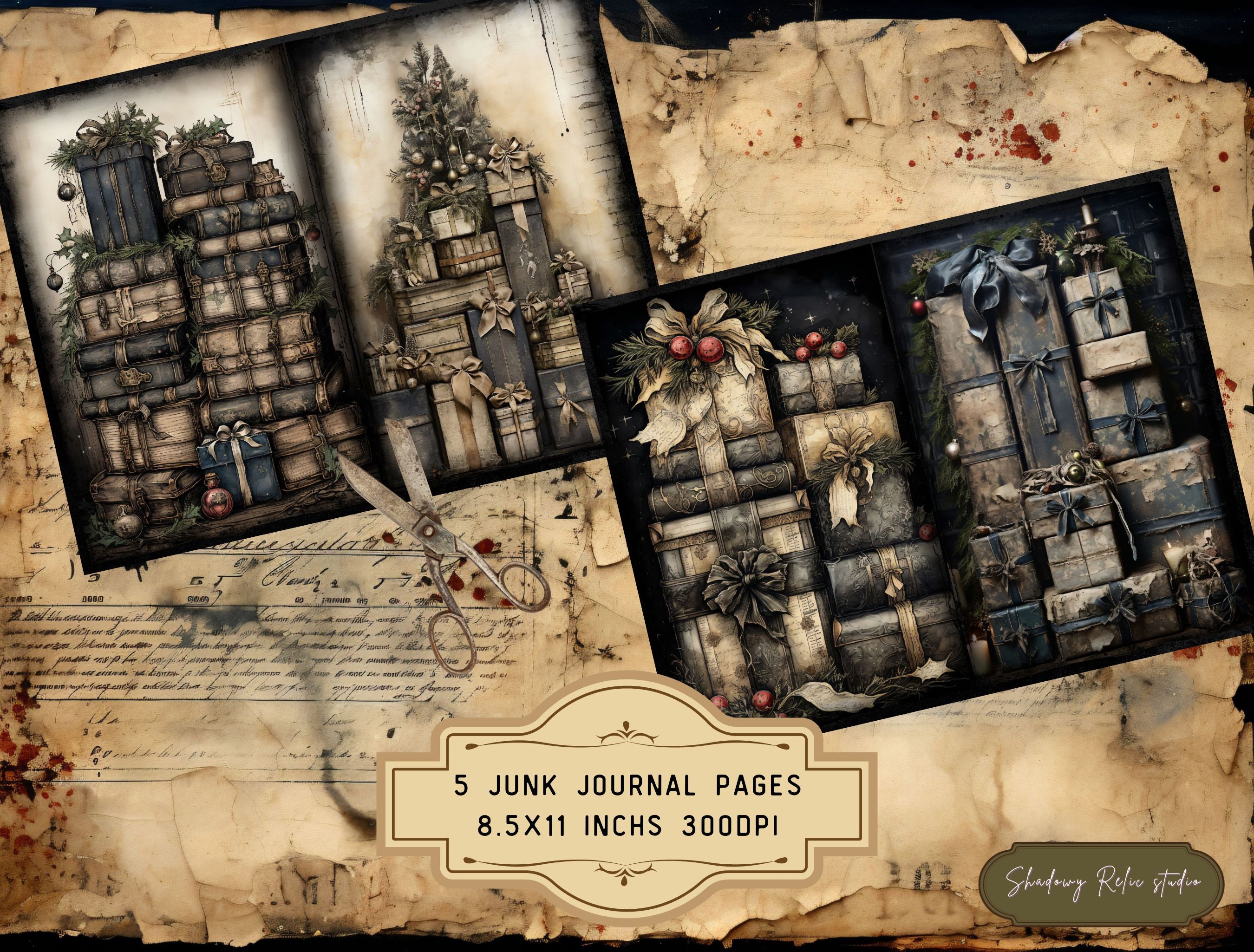 Gothic Christmas Junk Journal Pages Gothic Collage Sheets Scrapbooking ...