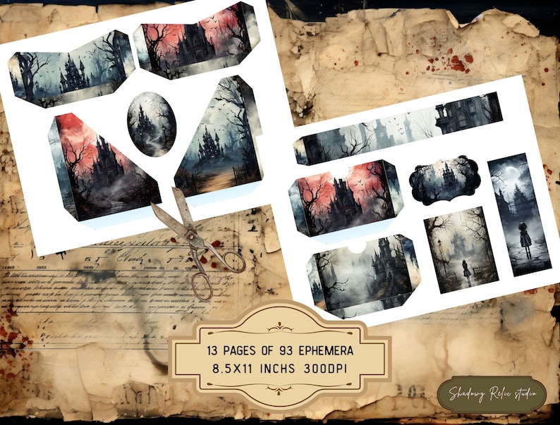 Gothic Castle Ephemera Gothic Blood Moon Castle Collage Sheet ...