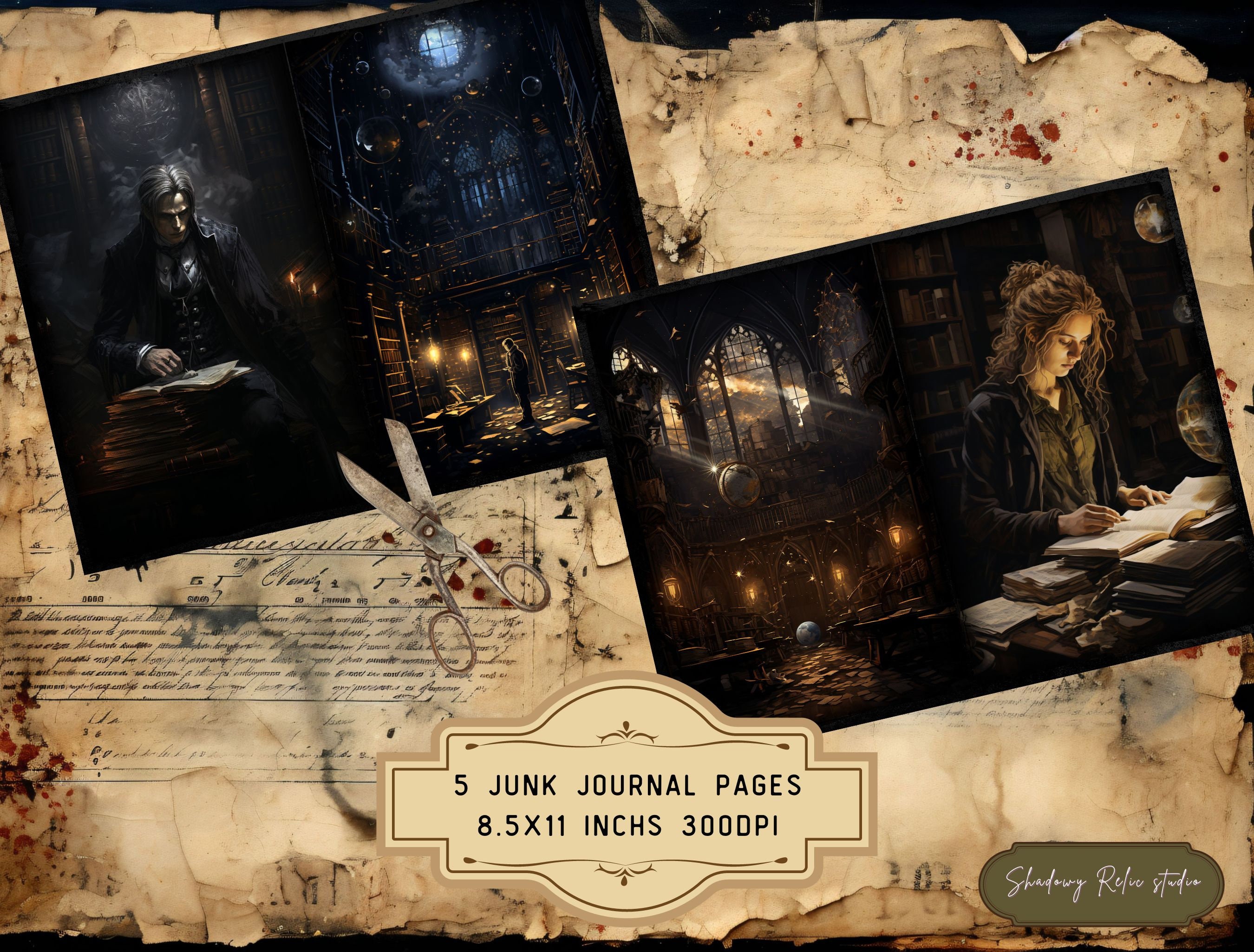 Dark Academia Junk Journal Paper Gothic Printable Pages Collage Sheets ...