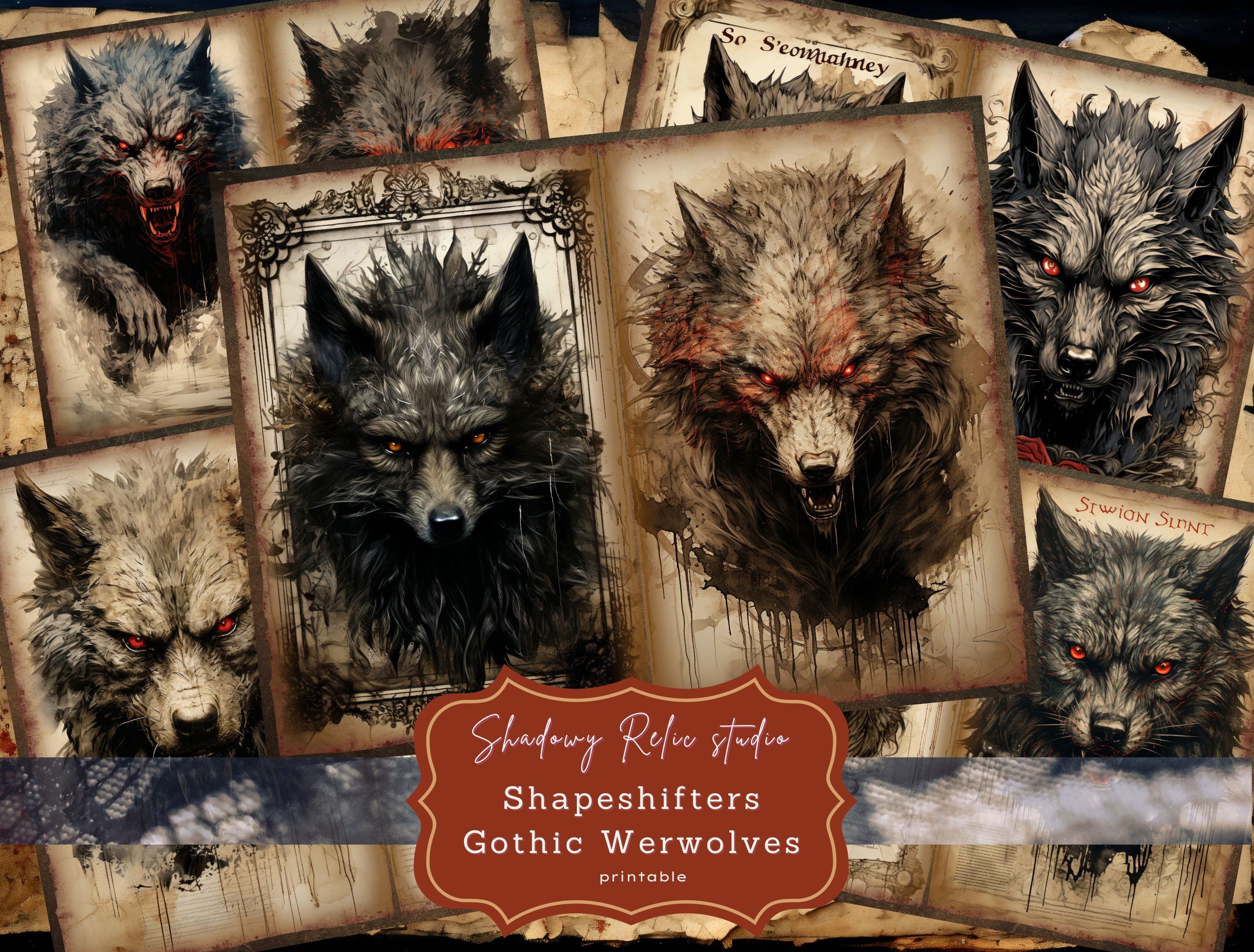 Gothic Werewolves Junk Journal Pages Gothic Printable Pages Collage ...