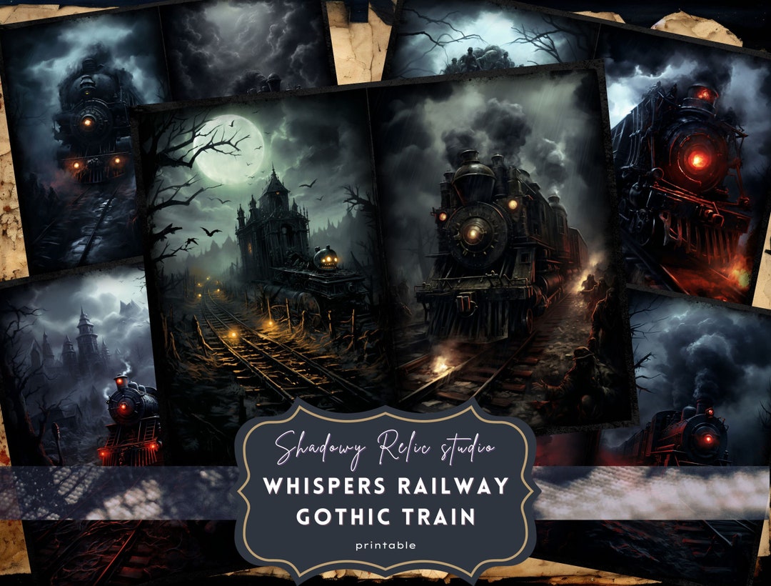 Gothic Train Junk Journal Pages Railway Train Junk Journal Kit Halloween Digi Kit Goth Digital ...
