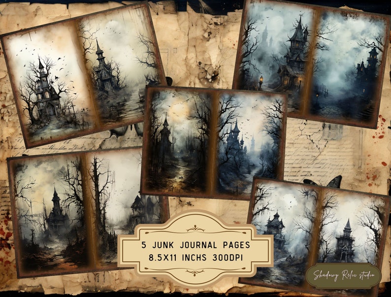 Creepy Haunted House Junk Journal Pages Gothic Printable Pages Collage ...