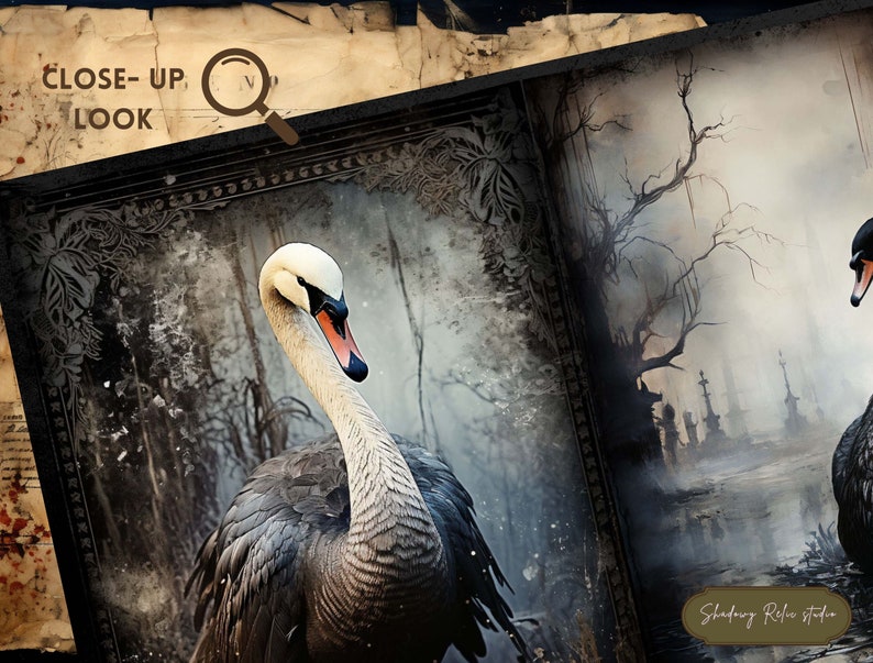 Gothic Swan Junk Journal Pages Gothic Collage Sheets Scrapbooking Cards ...