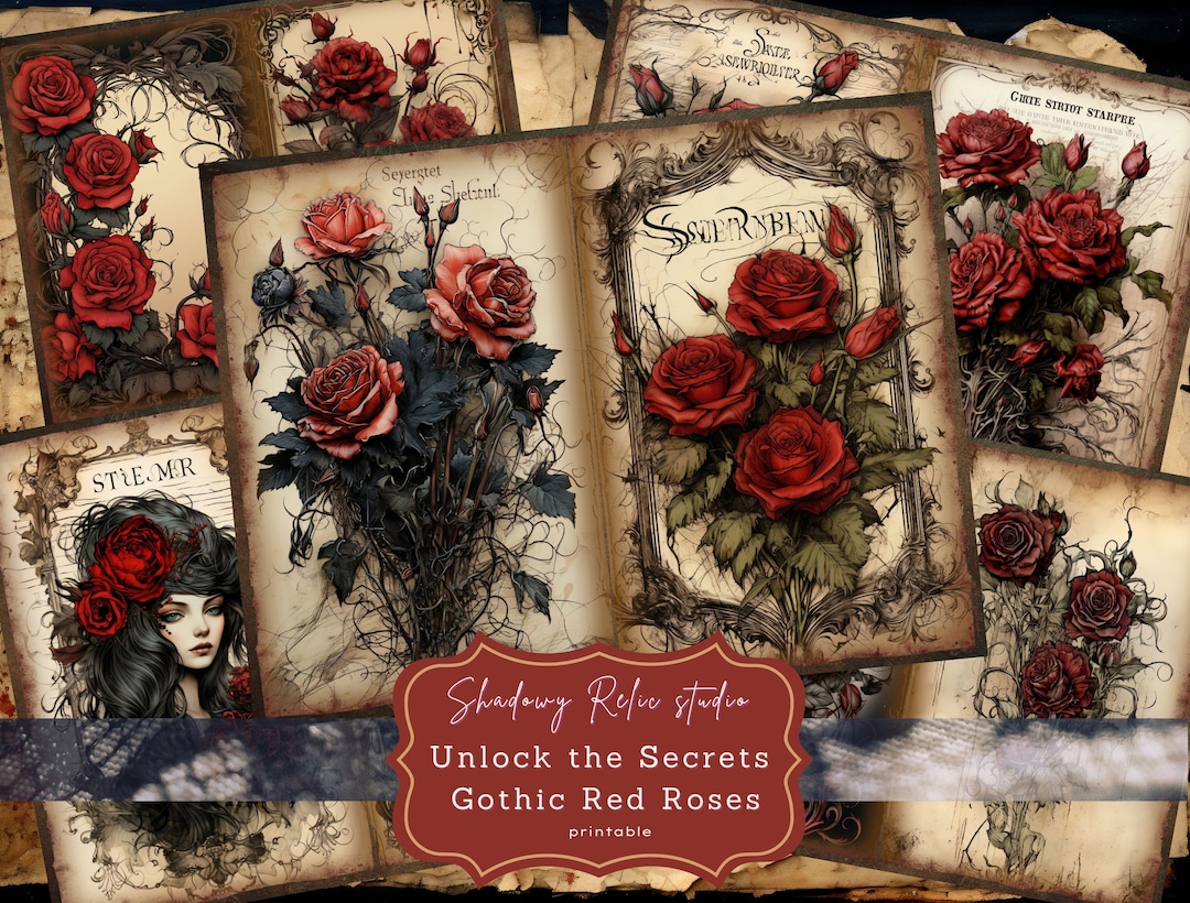 Gothic Red Roses Junk Journal Pages Gothic Printable Pages Collage ...