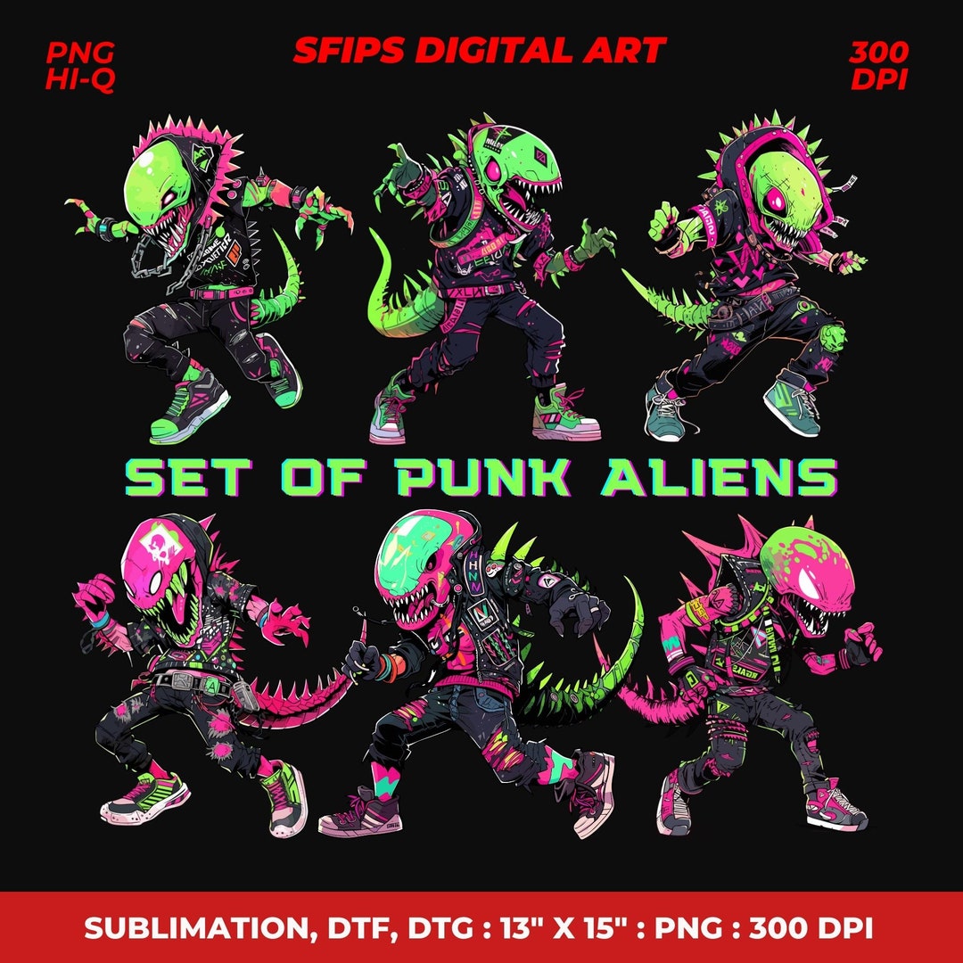 Set of Punk Aliens PNG Set of Punk Aliens Tshirt Design - Etsy