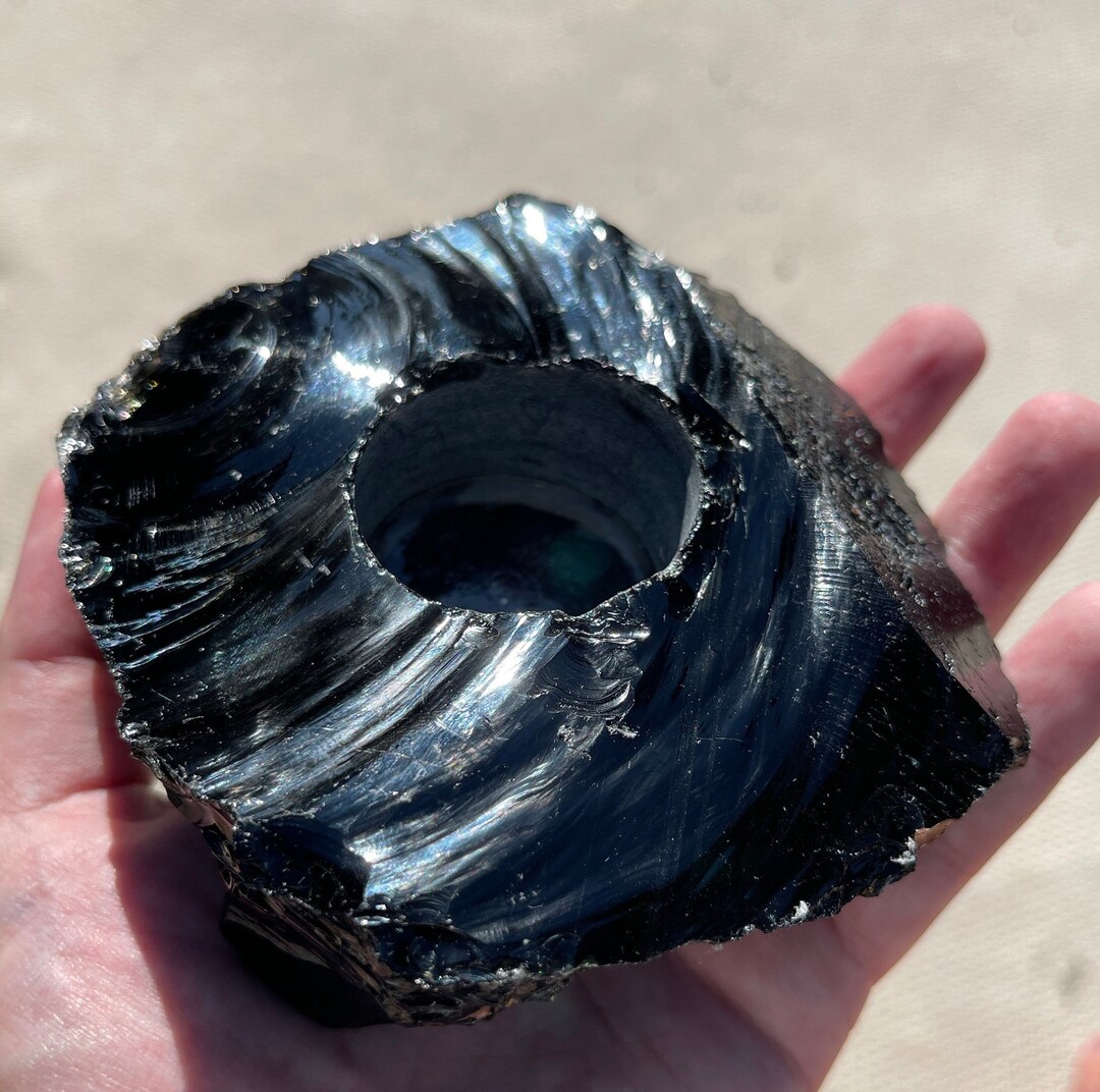 Grand Opening SALE Elegant Obsidian Candle Holder Natural Crystal Home ...